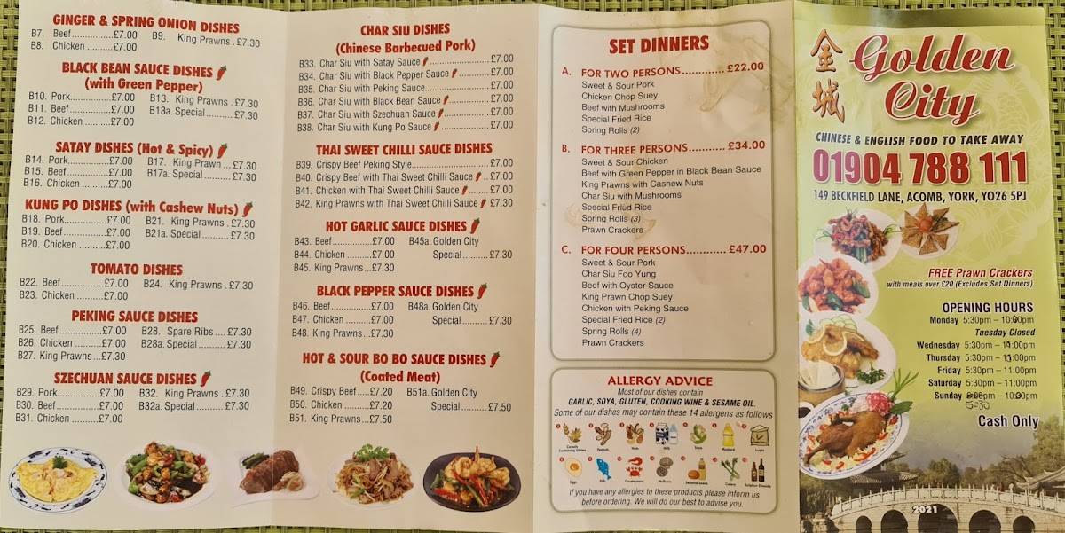 Menu at Golden City fast food, York, 149 Beckfield Ln