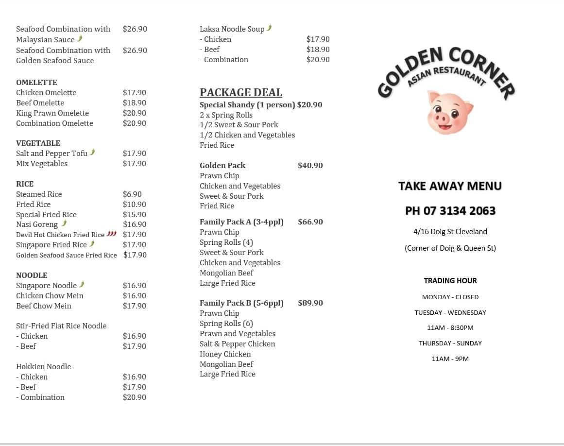 Menu at Golden Corner Asian Restaurant, Cleveland
