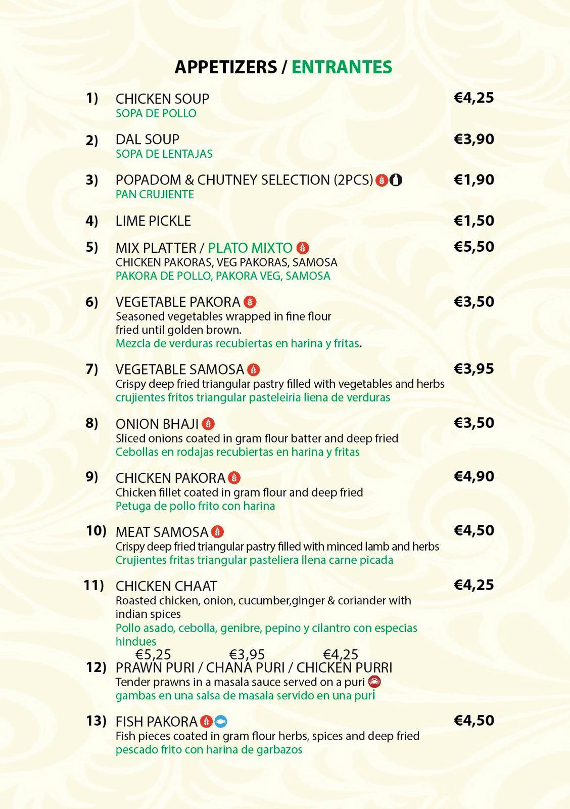 Menu at Golden Curry restaurant, San Miguel de Salinas