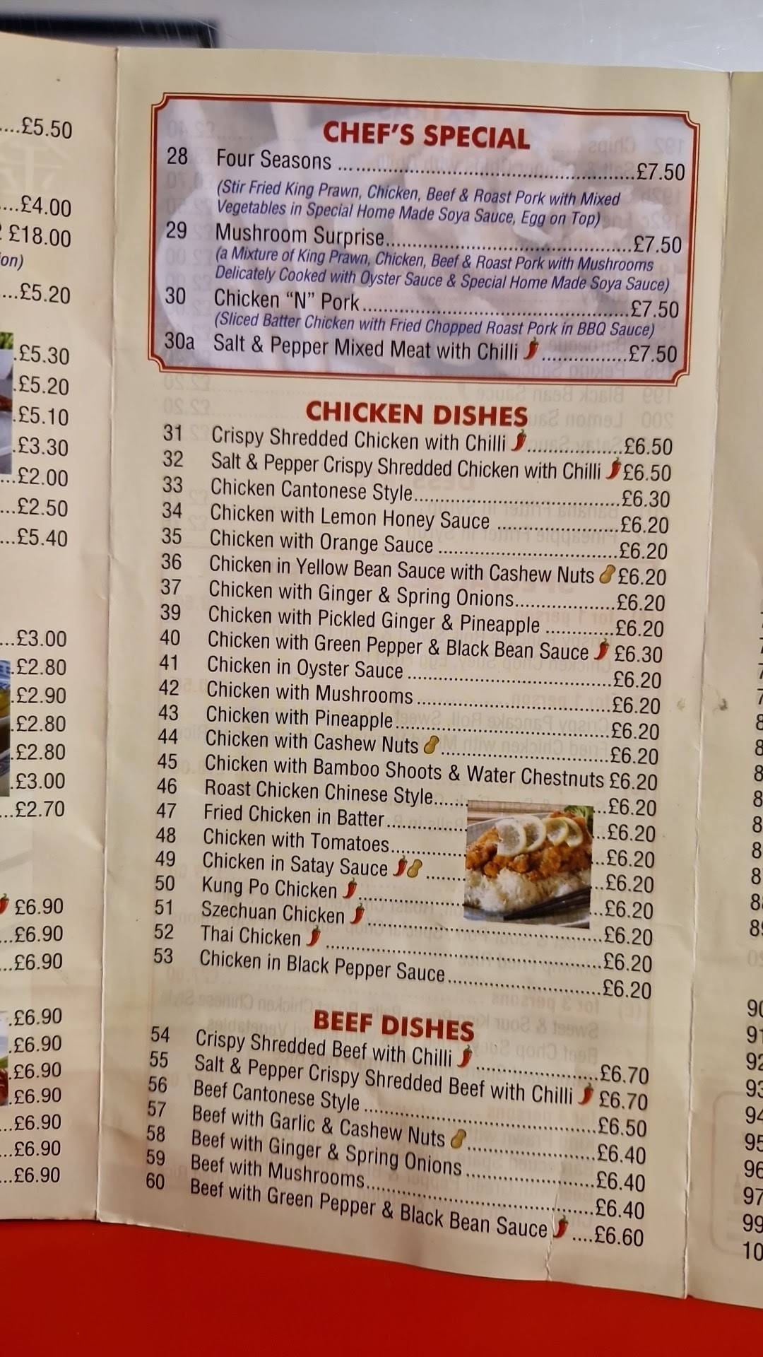 Menu at Golden Dragon fast food, Skegness