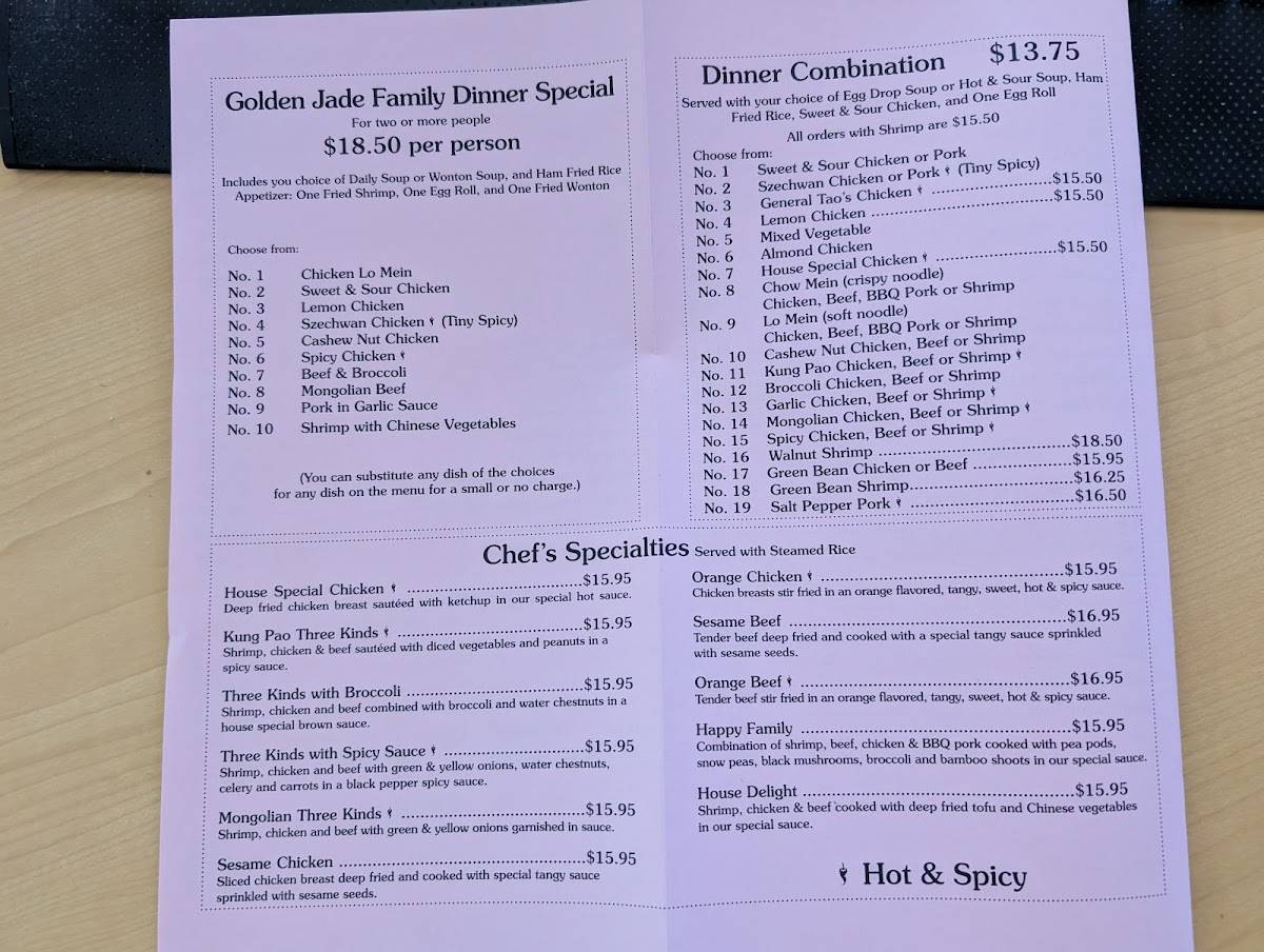 Menu at Golden Jade Restaurant, Ogden