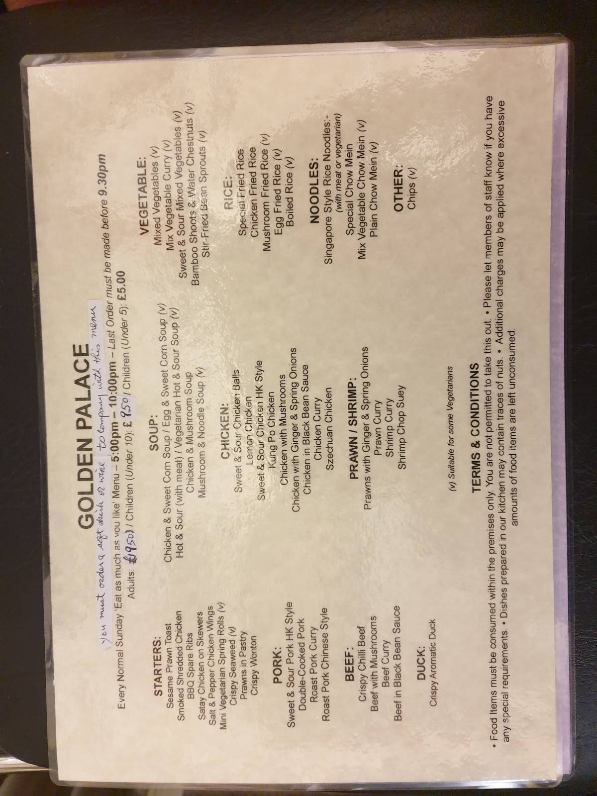 Menu at Golden Palace restaurant, Oxted, 40 Station Rd W