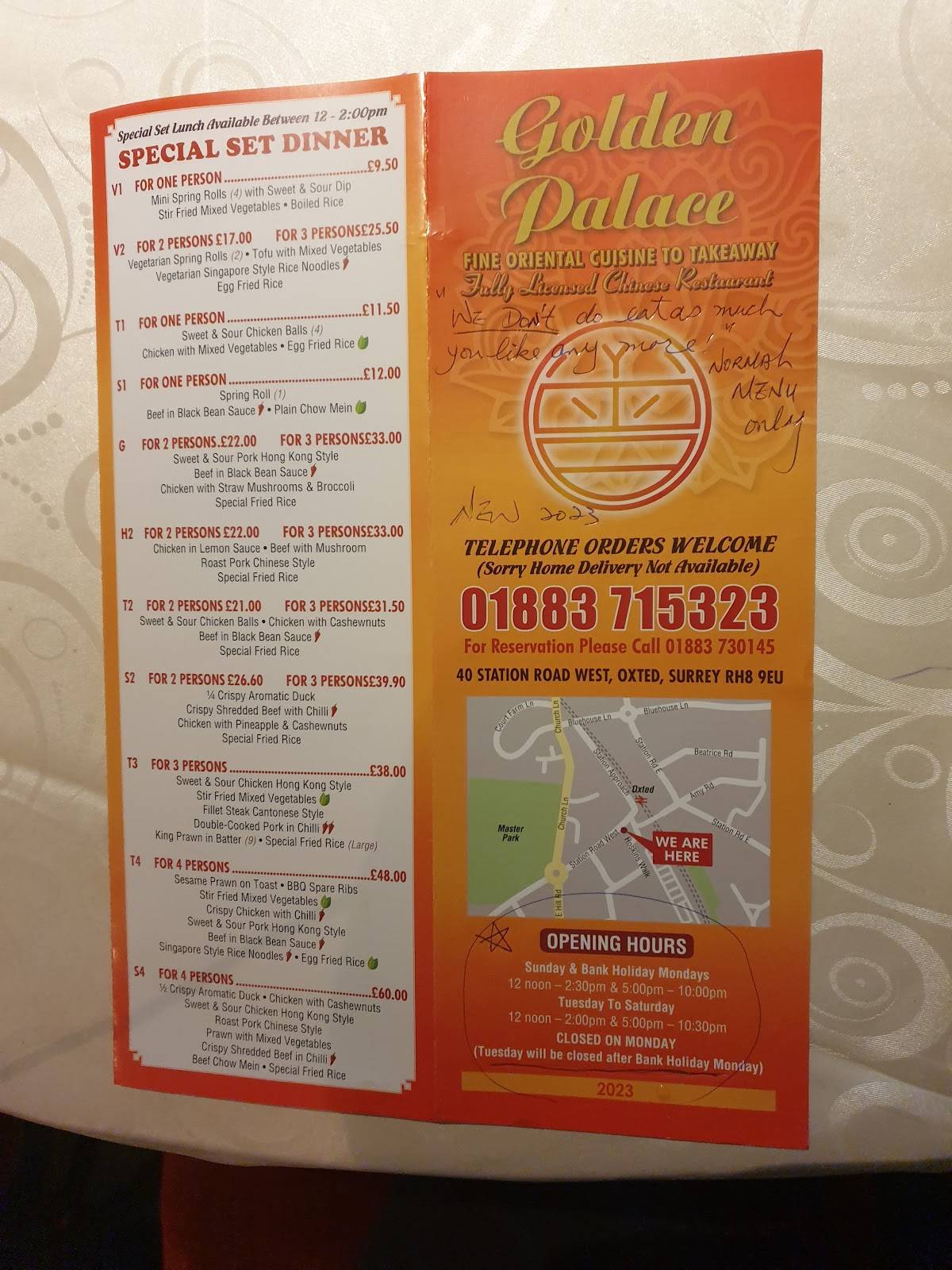 Menu at Golden Palace restaurant, Oxted, 40 Station Rd W