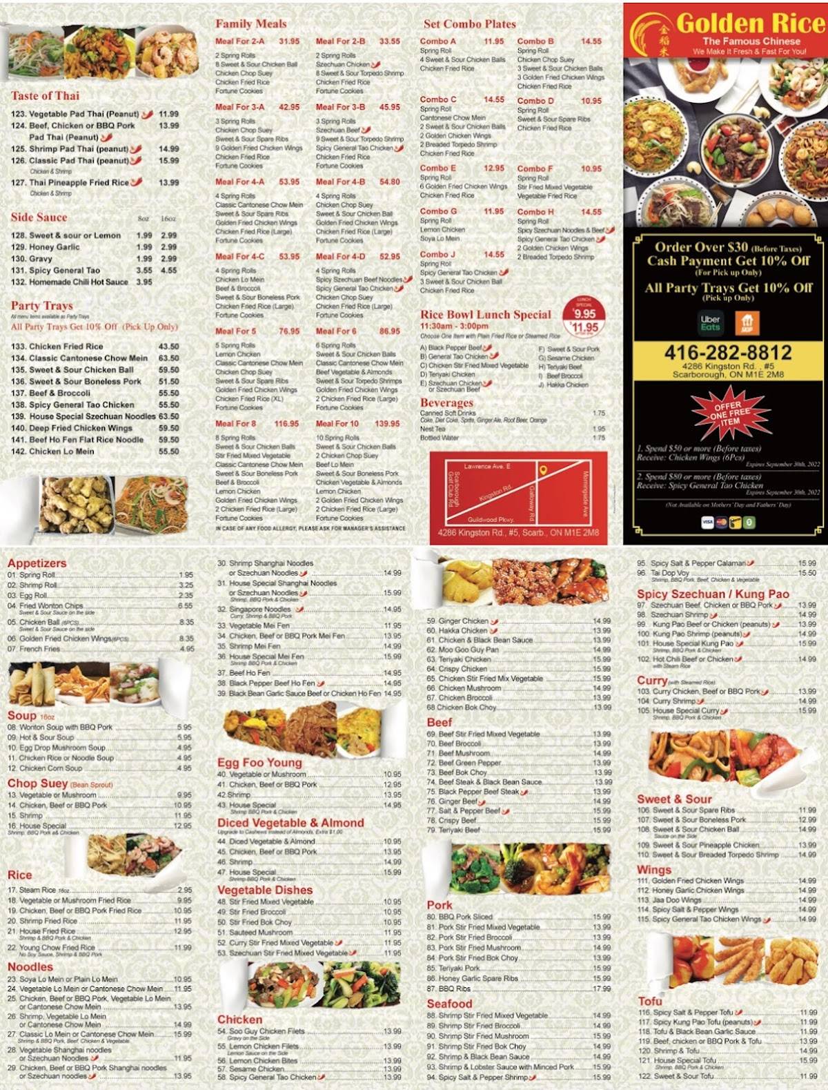 Menu at Golden Rice restaurant, Toronto