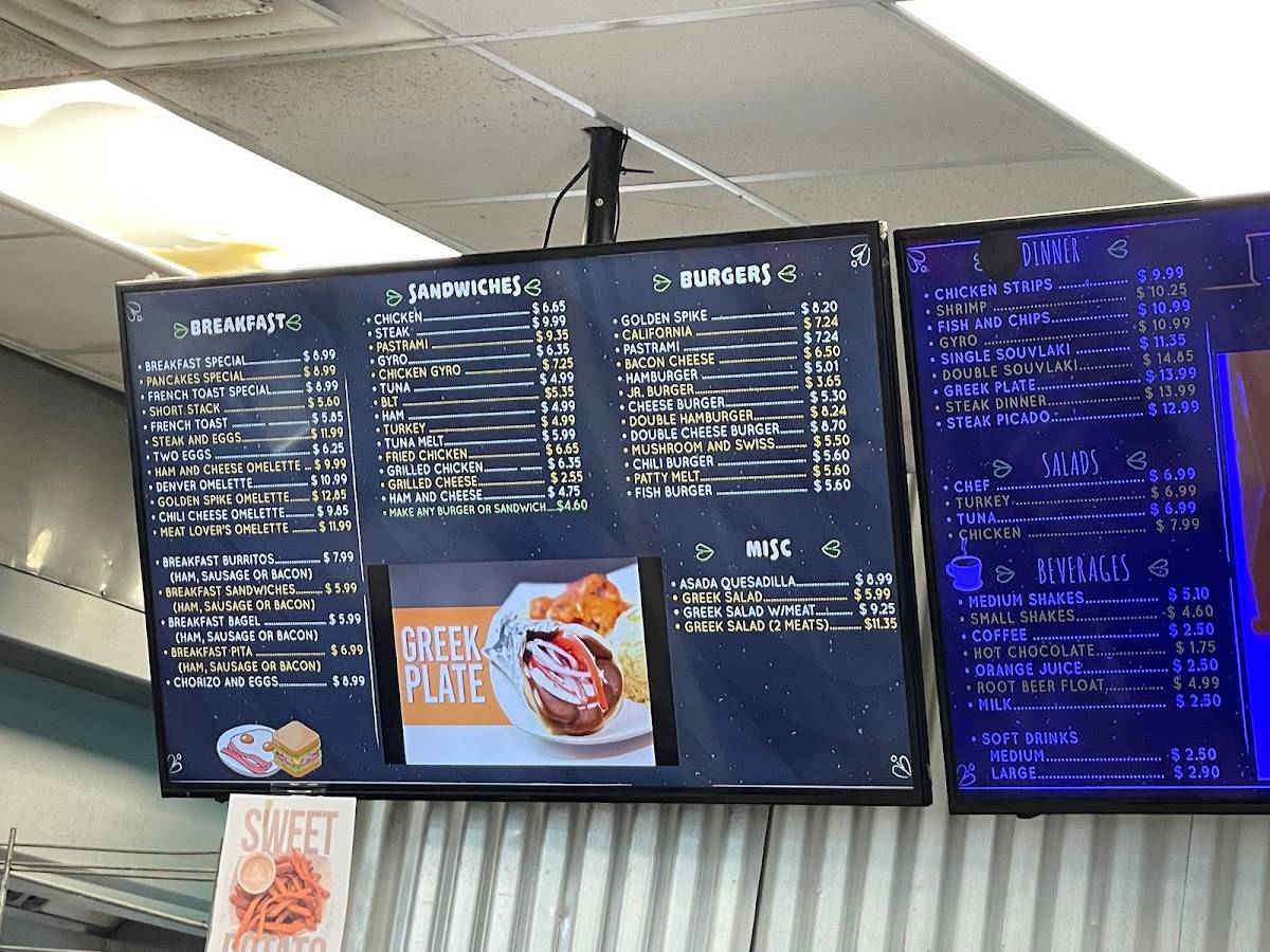 Menu at Golden Spike Burgers fast food, Garland