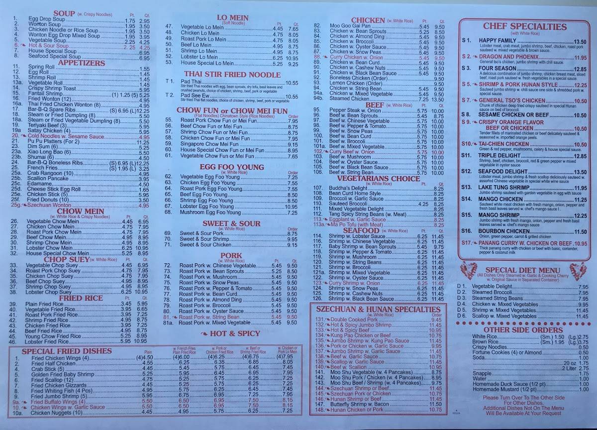 Menu at Golden Sun Chinese Restaurant, Ocean Township