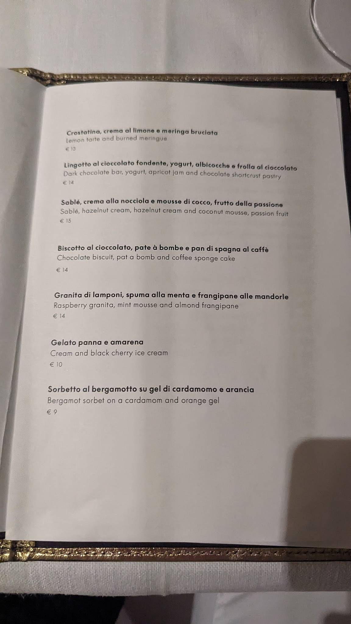 Menu at Golden View Firenze restaurant, Florence