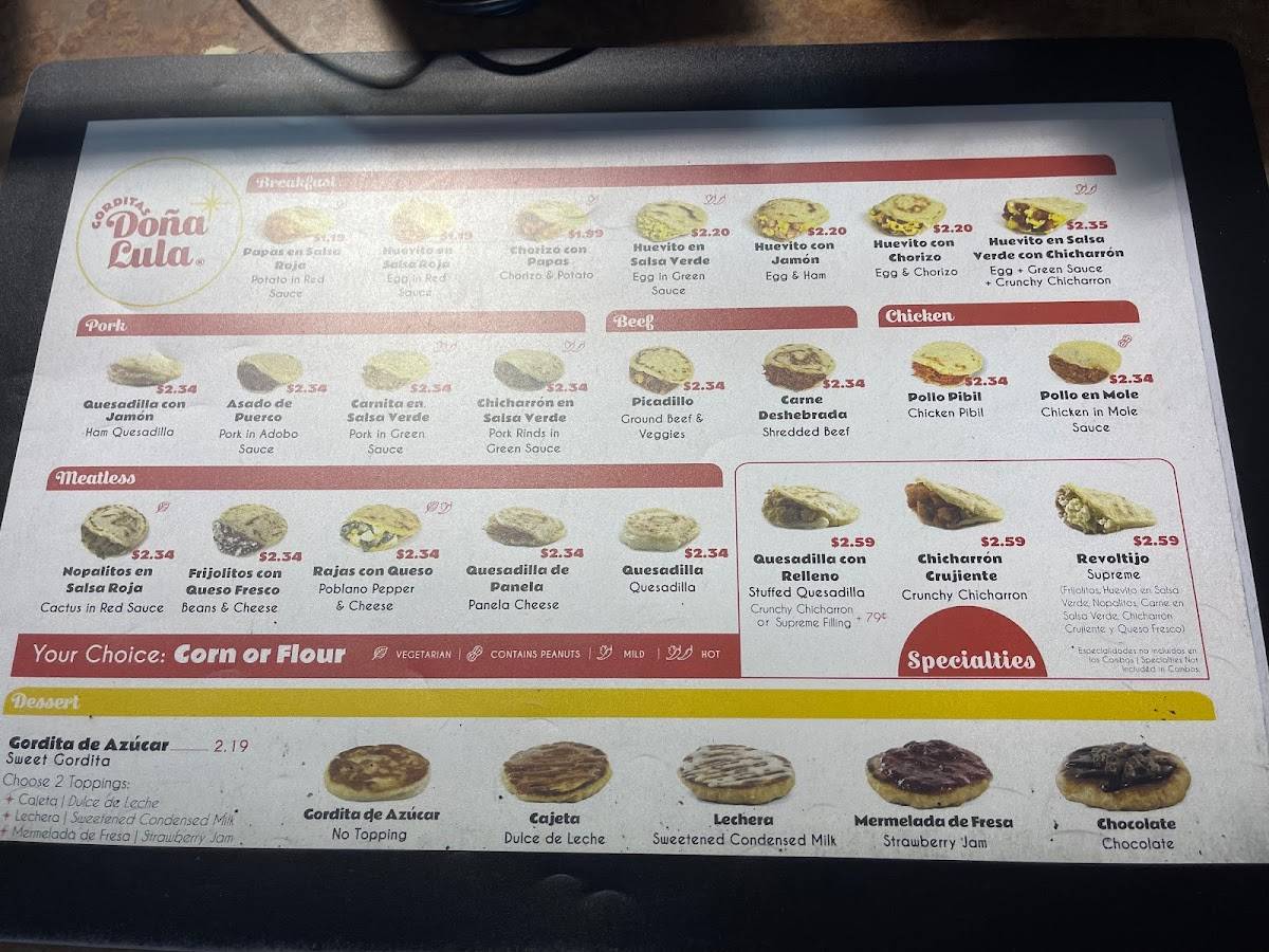 Menu at Gorditas Doña Lula restaurant, Mission, Sharyland Towne Crossing