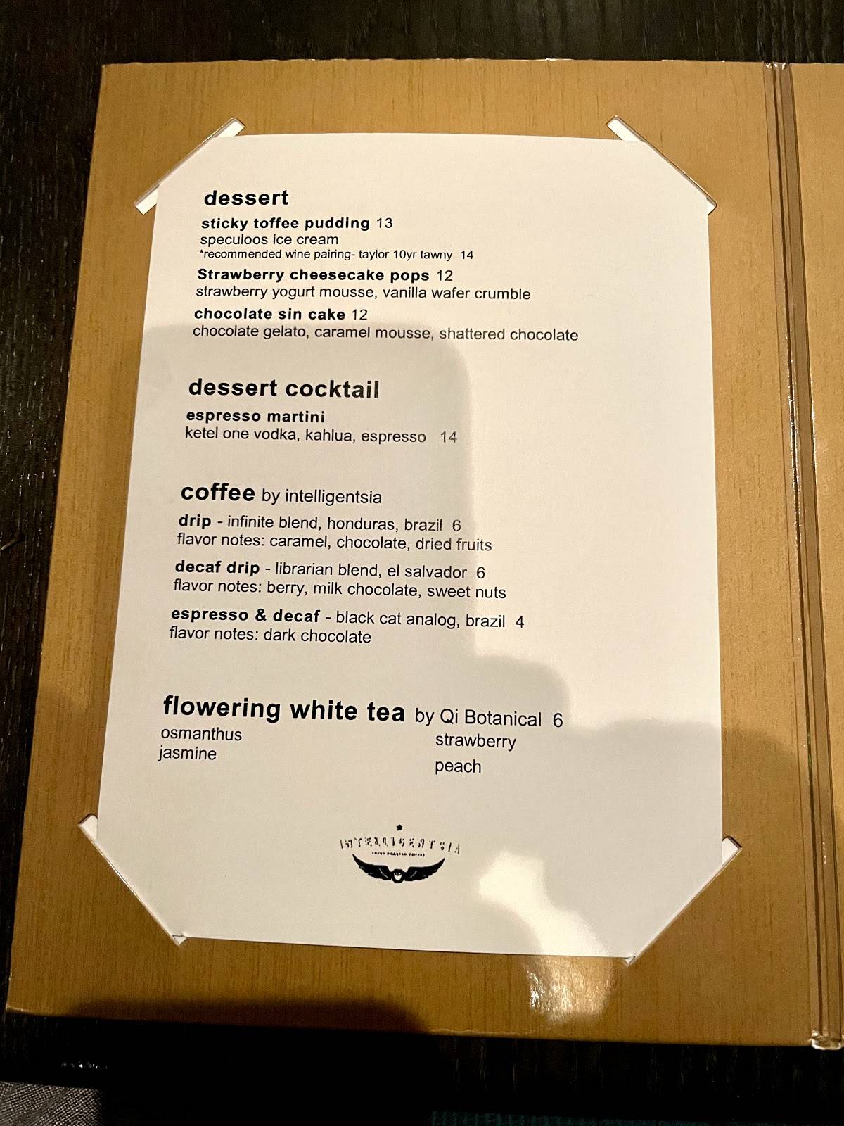 Menu at Gordon Ramsay Hell's Kitchen restaurant, Stateline