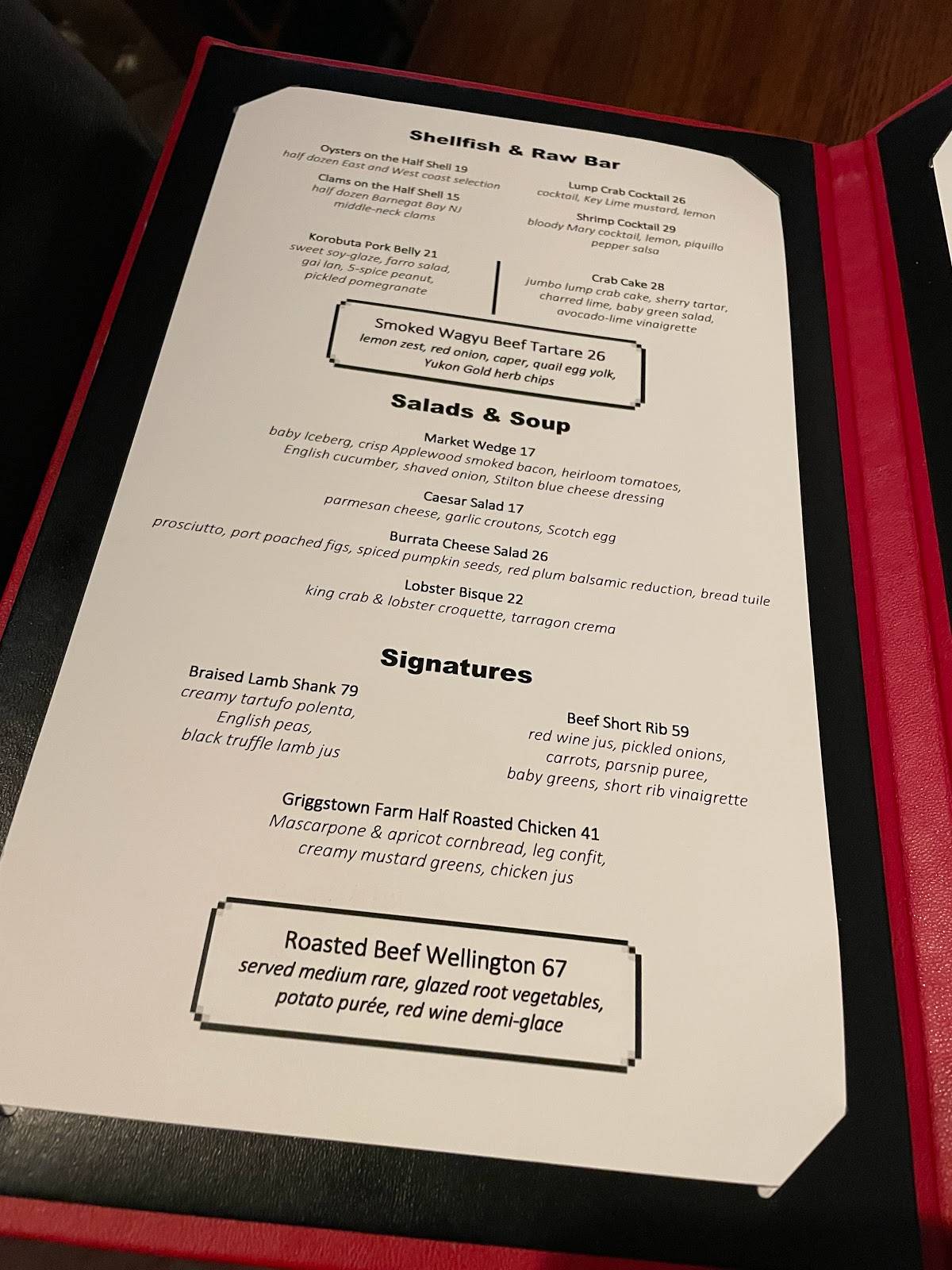 Menu at Gordon Ramsay Steak steakhouse, Atlantic City