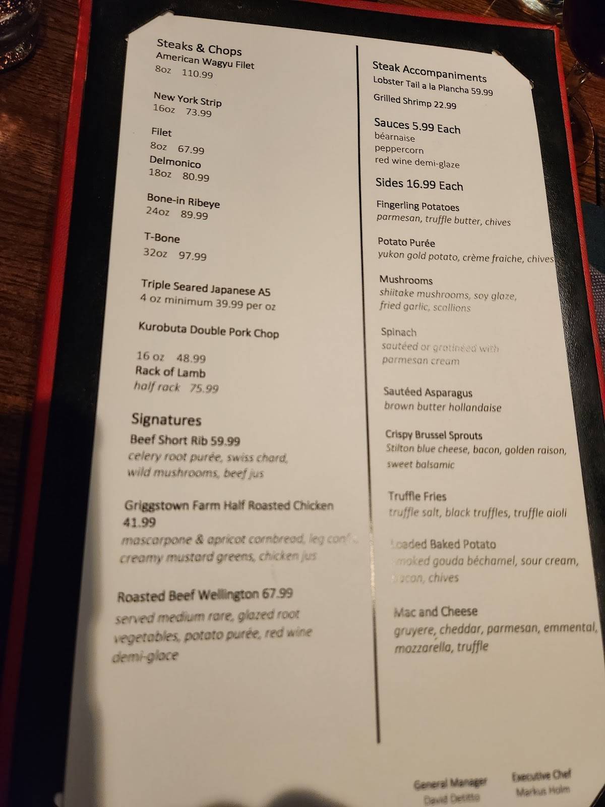 Menu at Gordon Ramsay Steak steakhouse, Atlantic City