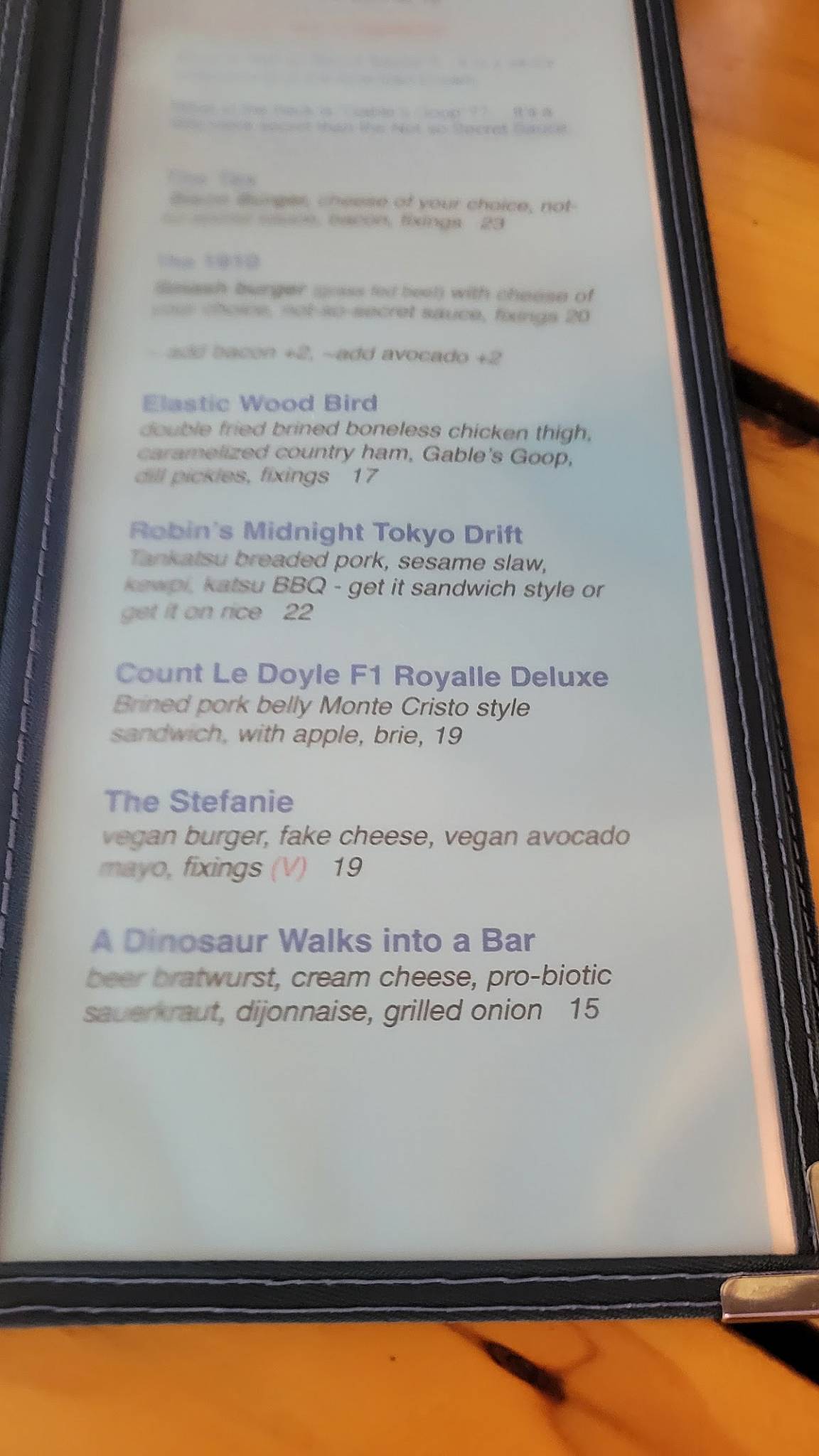Menu at Graham’s Bar & Restaurant, Glacier