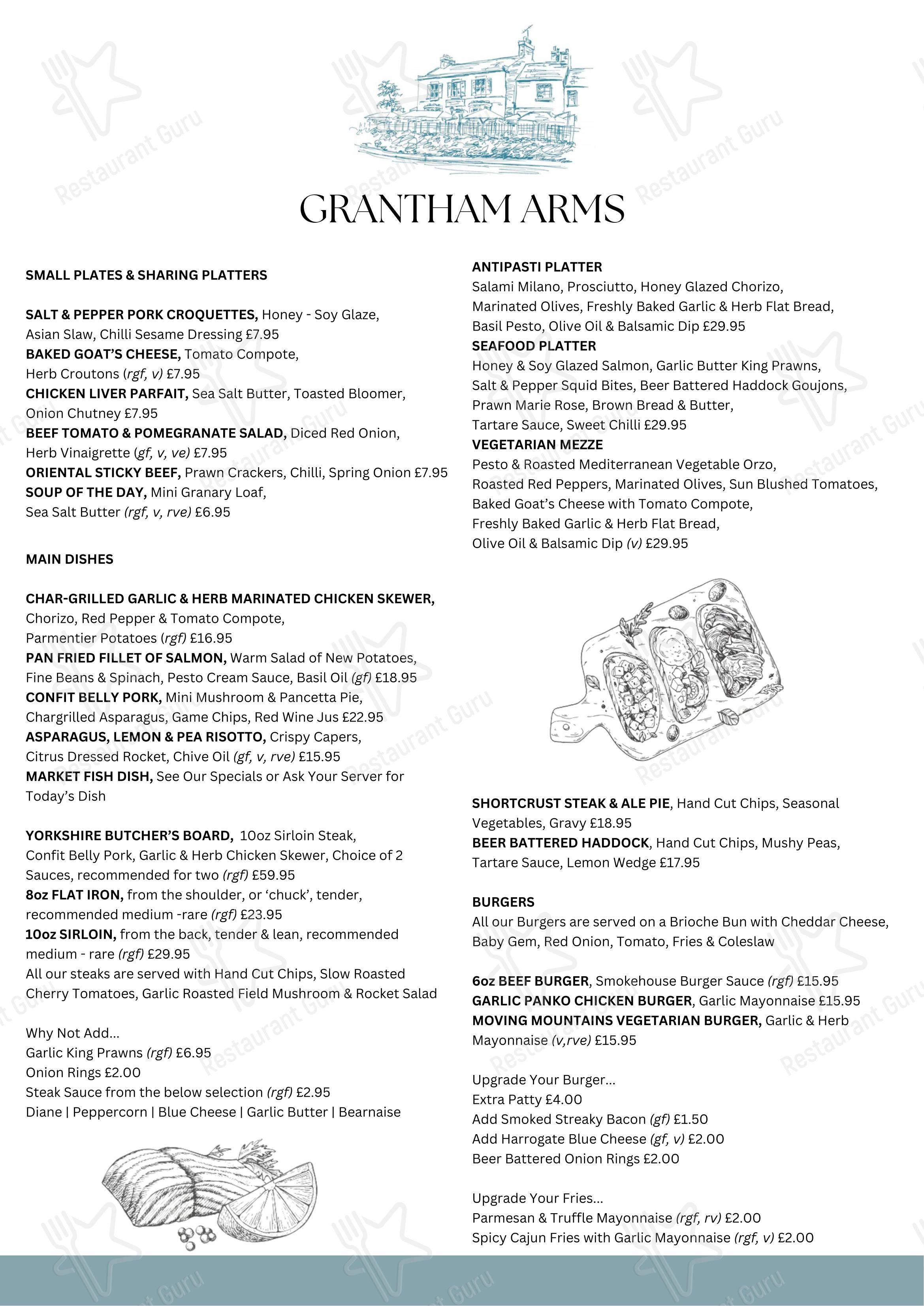 Menu at Grantham Arms restaurant, Boroughbridge