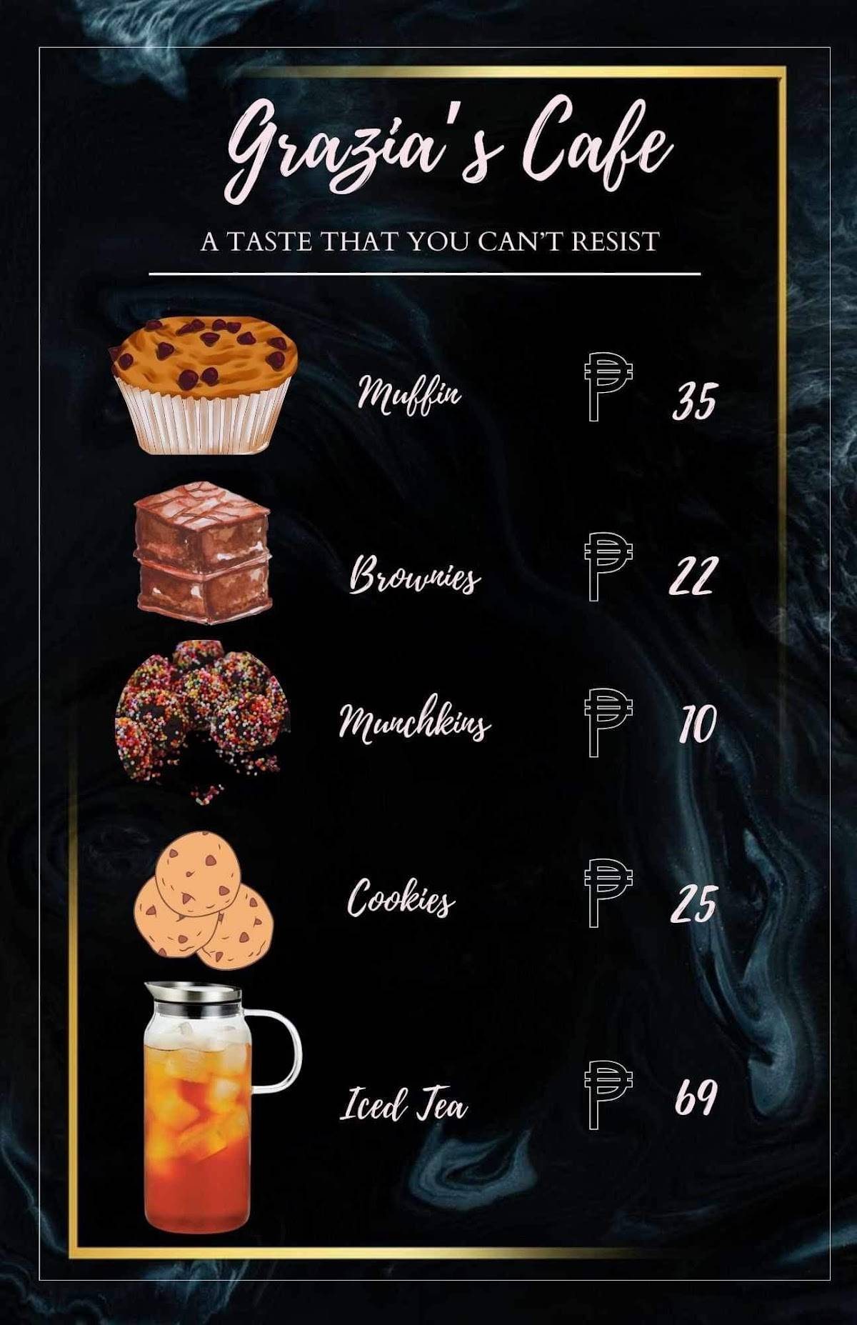 Menu at Grazia's Cafe, Mandaue City