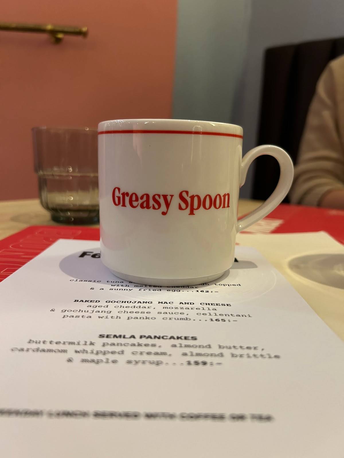 Menu at Greasy Spoon restaurant, Stockholm, @ Playhouse Teater