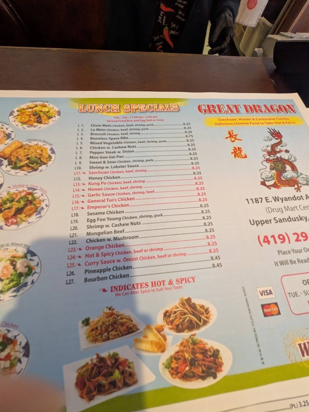 Menu at Great Dragon Chinese Restaurant, Upper Sandusky