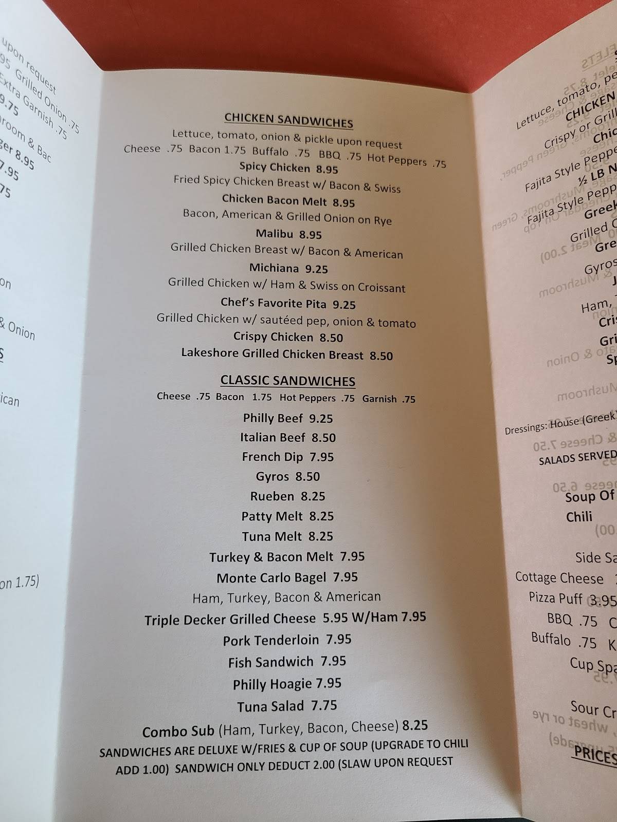 Menu at Great Lakes Cafe, Gary