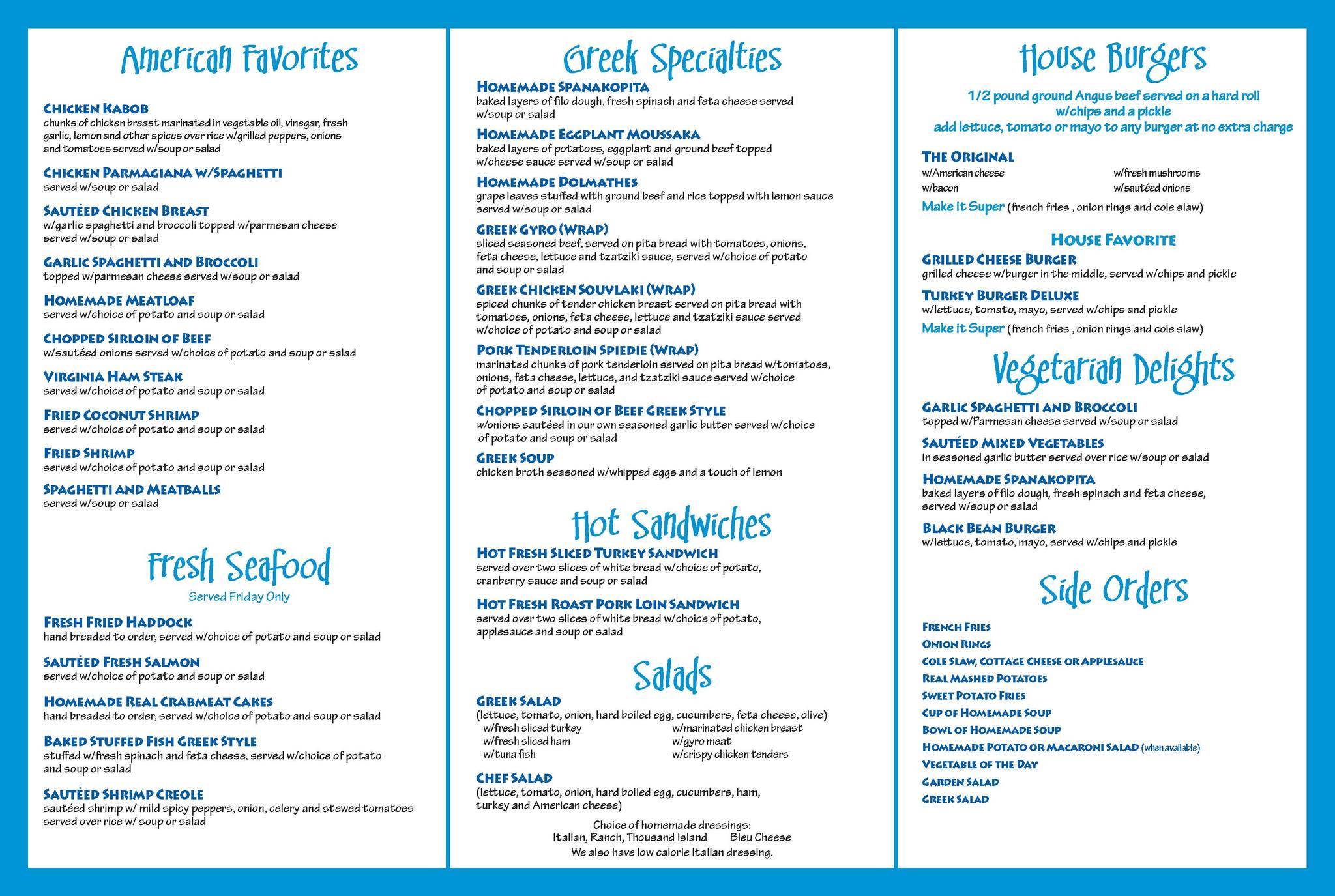 Menu at Greek House restaurant, Johnson City