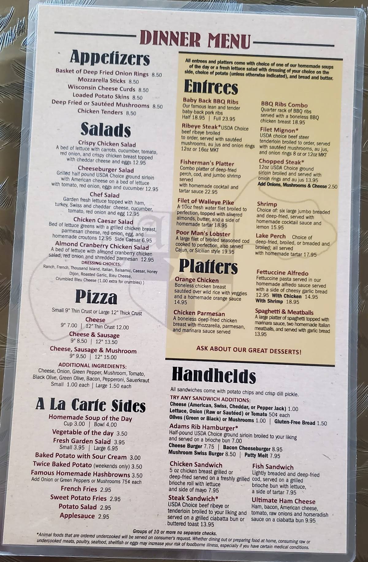 Menu at Adams Rib pub & bar, Green Lake