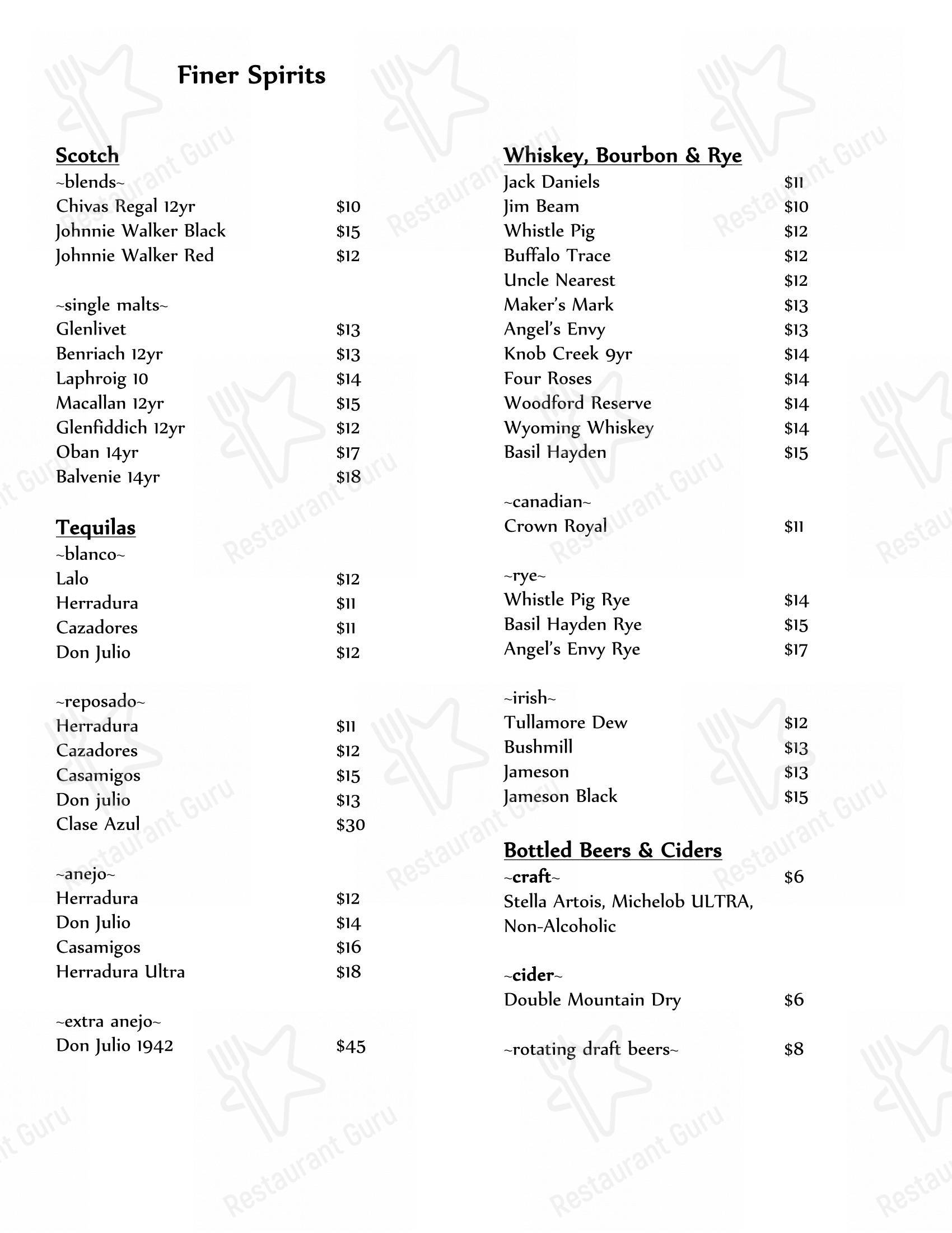 Menu at Greenhouse Restaurant, Gig Harbor