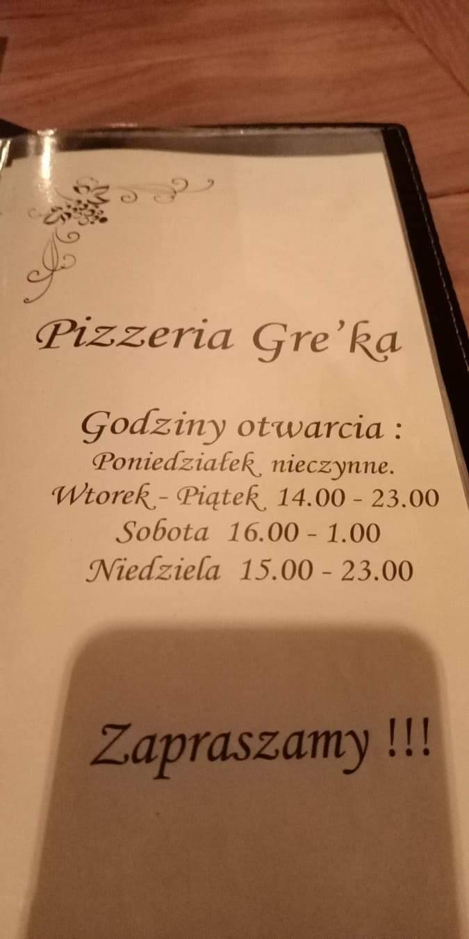 Menu at Gre'ka restaurant, Leżajsk