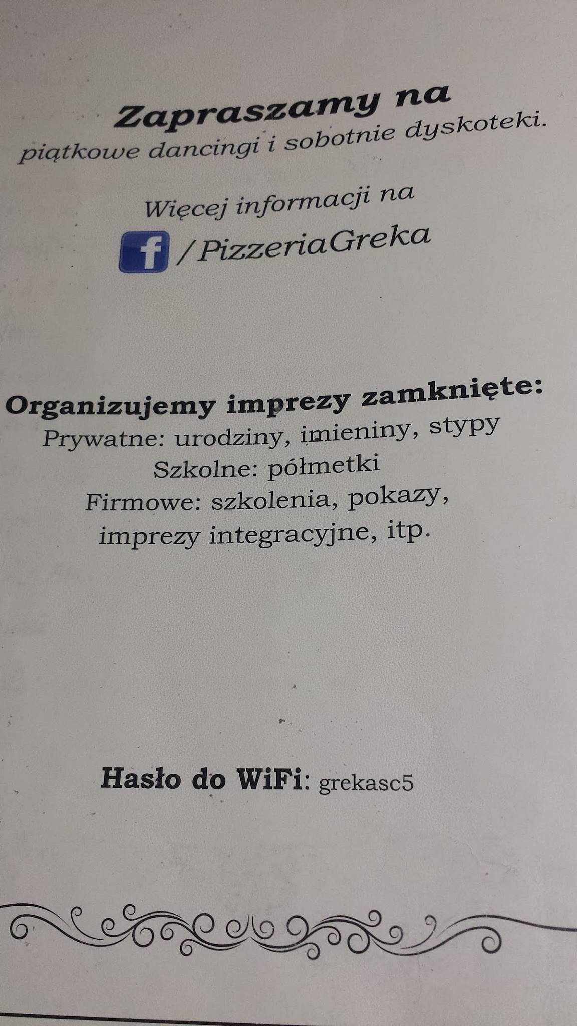 Menu at Gre'ka restaurant, Leżajsk