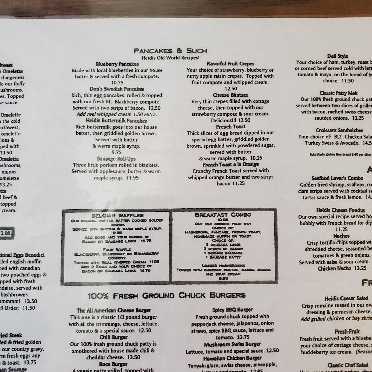 Menu at Heidi's Of Gresham restaurant, Gresham, NE Cleveland Ave