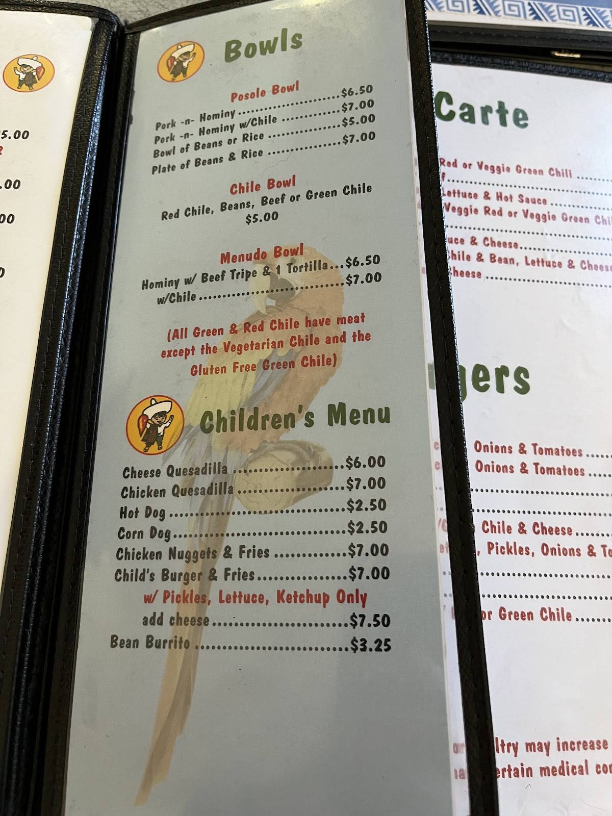 Menu at Griegos Restaurant, Durango