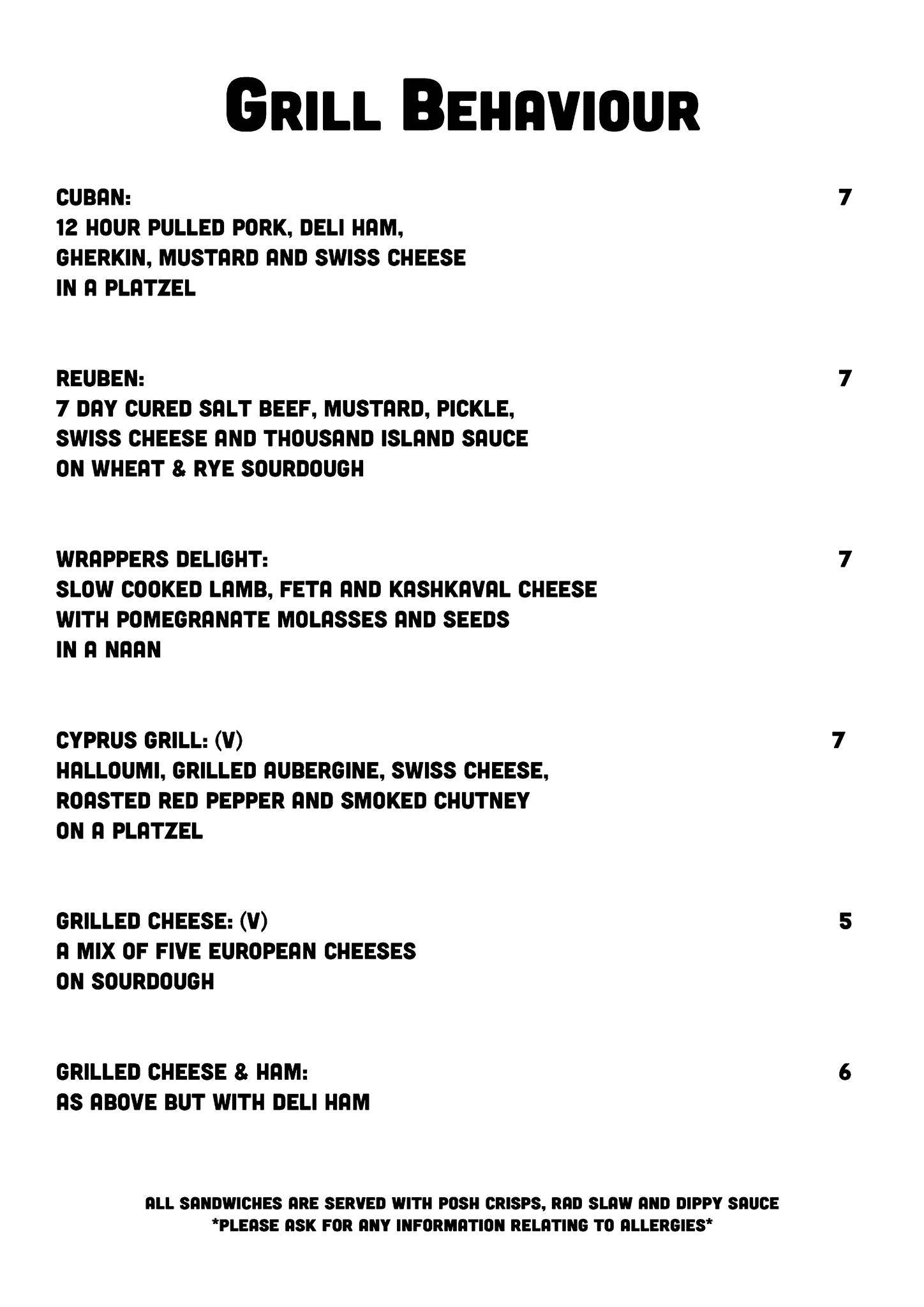 Menu at Grill Behaviour restaurant, London