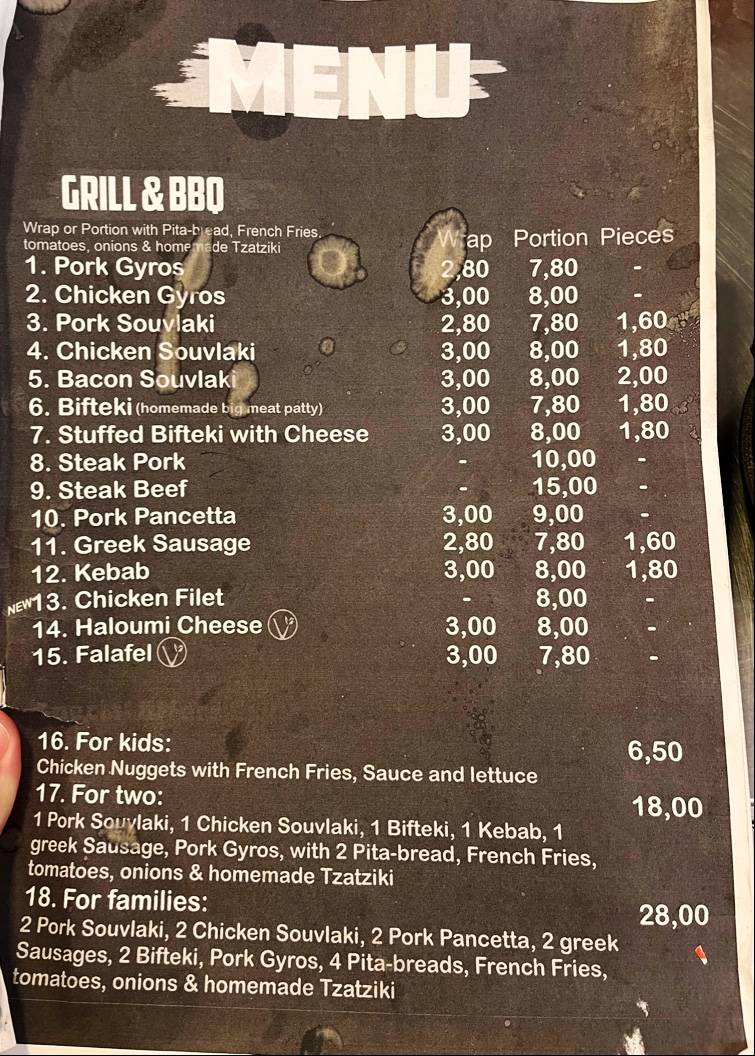 Menu at Grill House "Το Χωριό" Souvlaki-Gyros-Burger, Kolympia