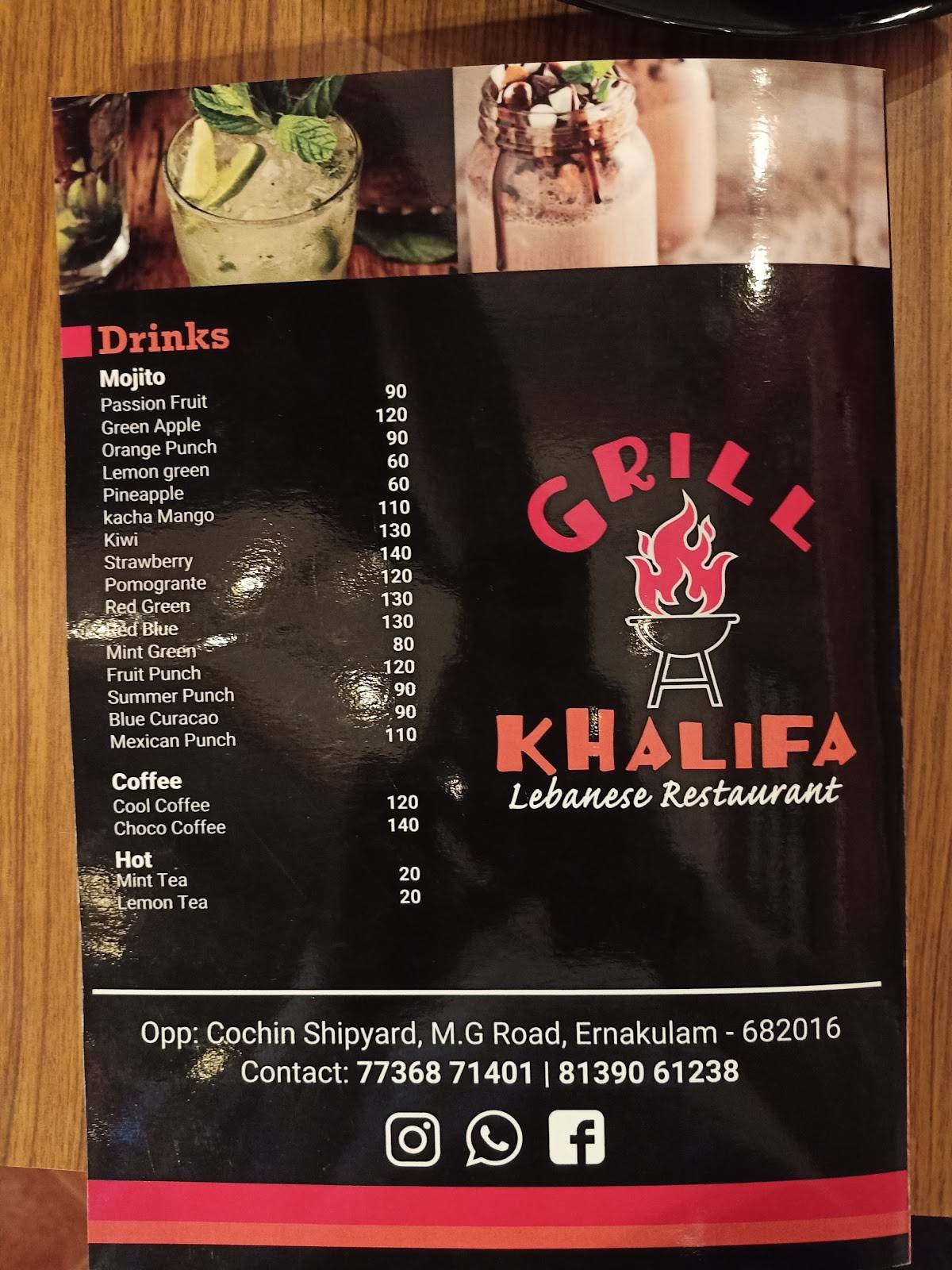 Menu at Grill Khalifa, Ernakulam