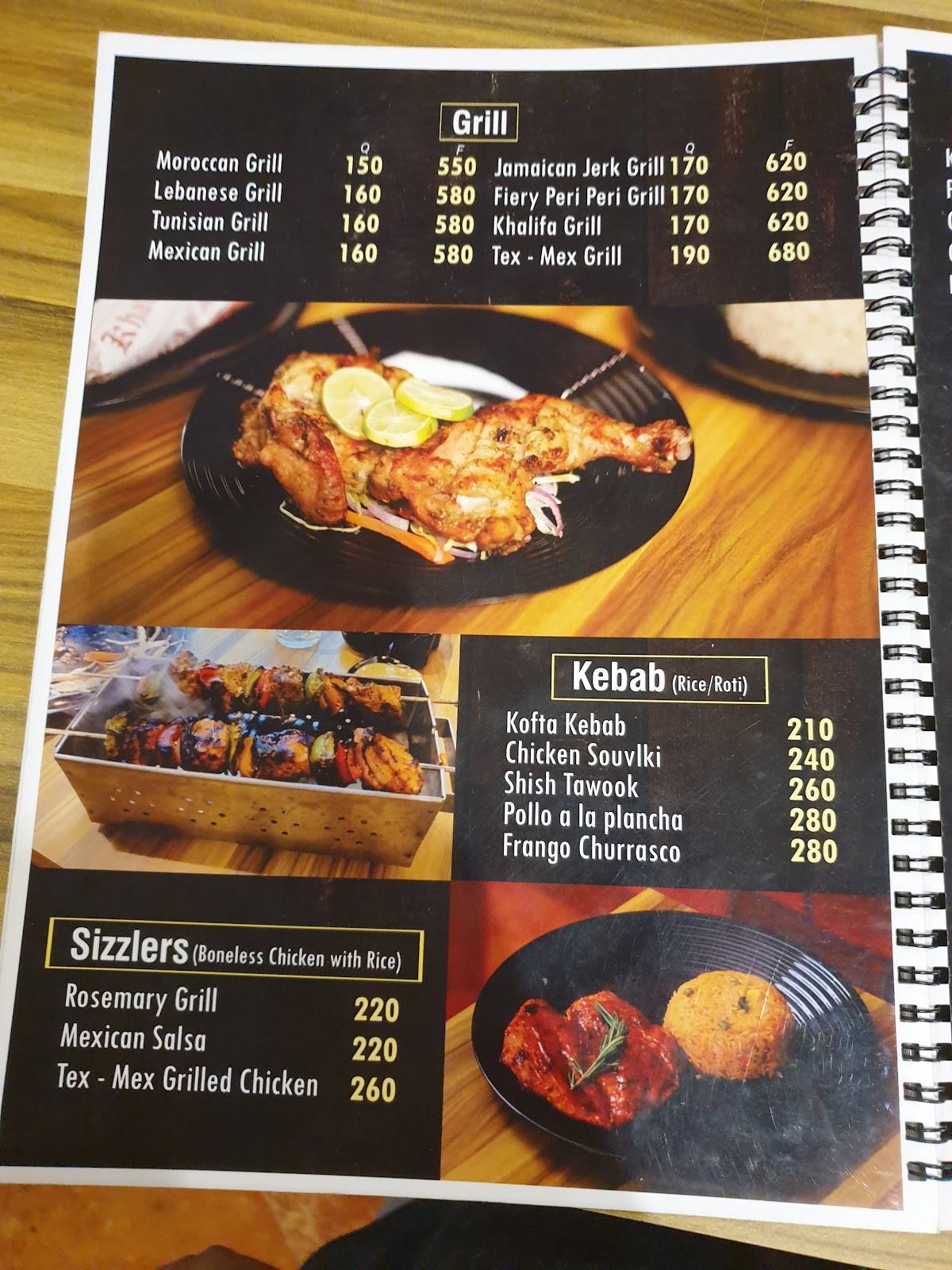 Menu at Grill Khalifa, Ernakulam