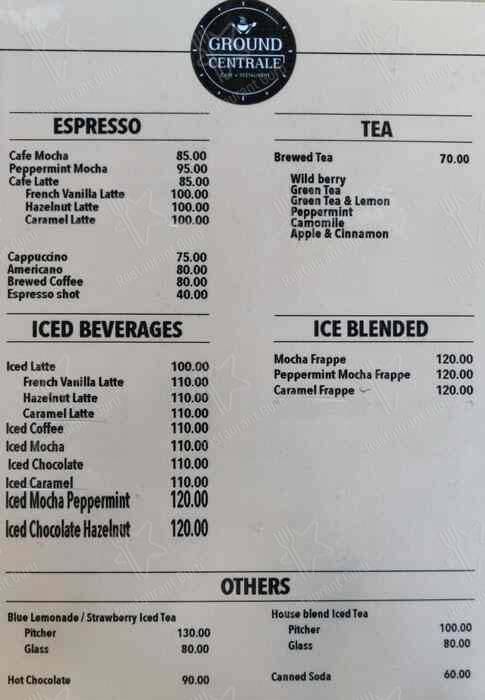 Carta de Ground Centrale Cafe & Restaurant, Mariquina