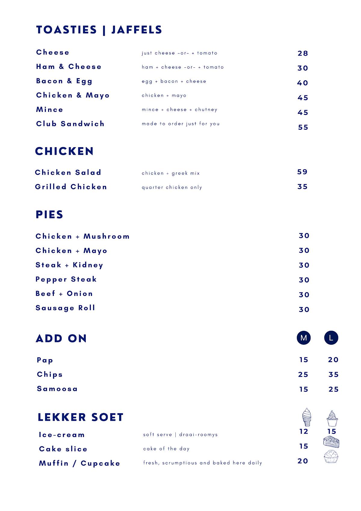 Menu at Ground Level Coffee & Co., Pretoria