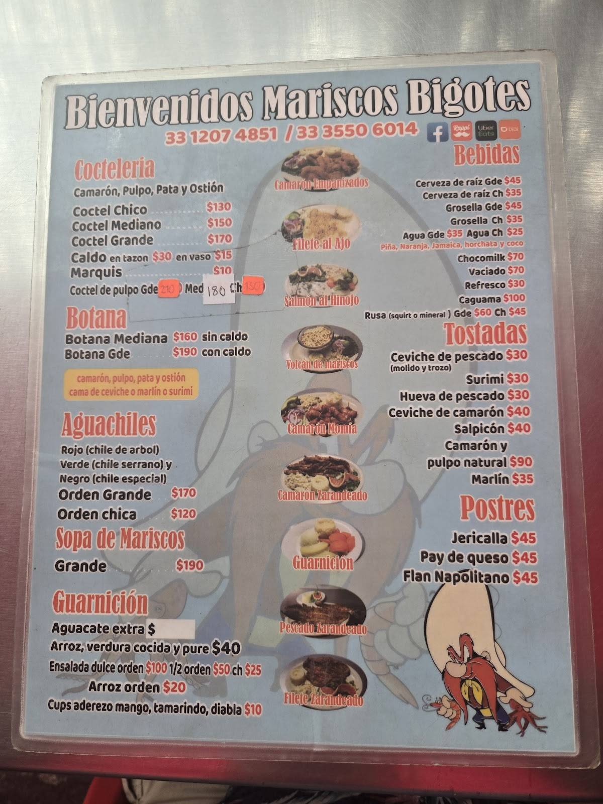 Carta del restaurante El Bigotes, Guadalajara