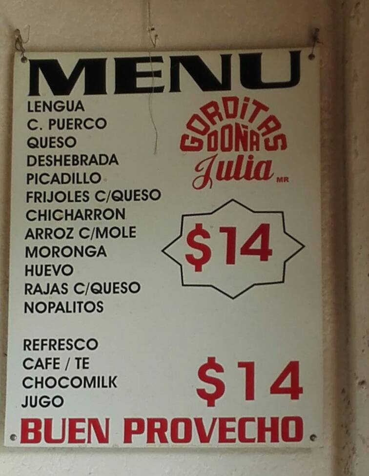 Menu at Gorditas Doña Julia restaurant, Guadalupe, Calle 5 de Mayo S/N