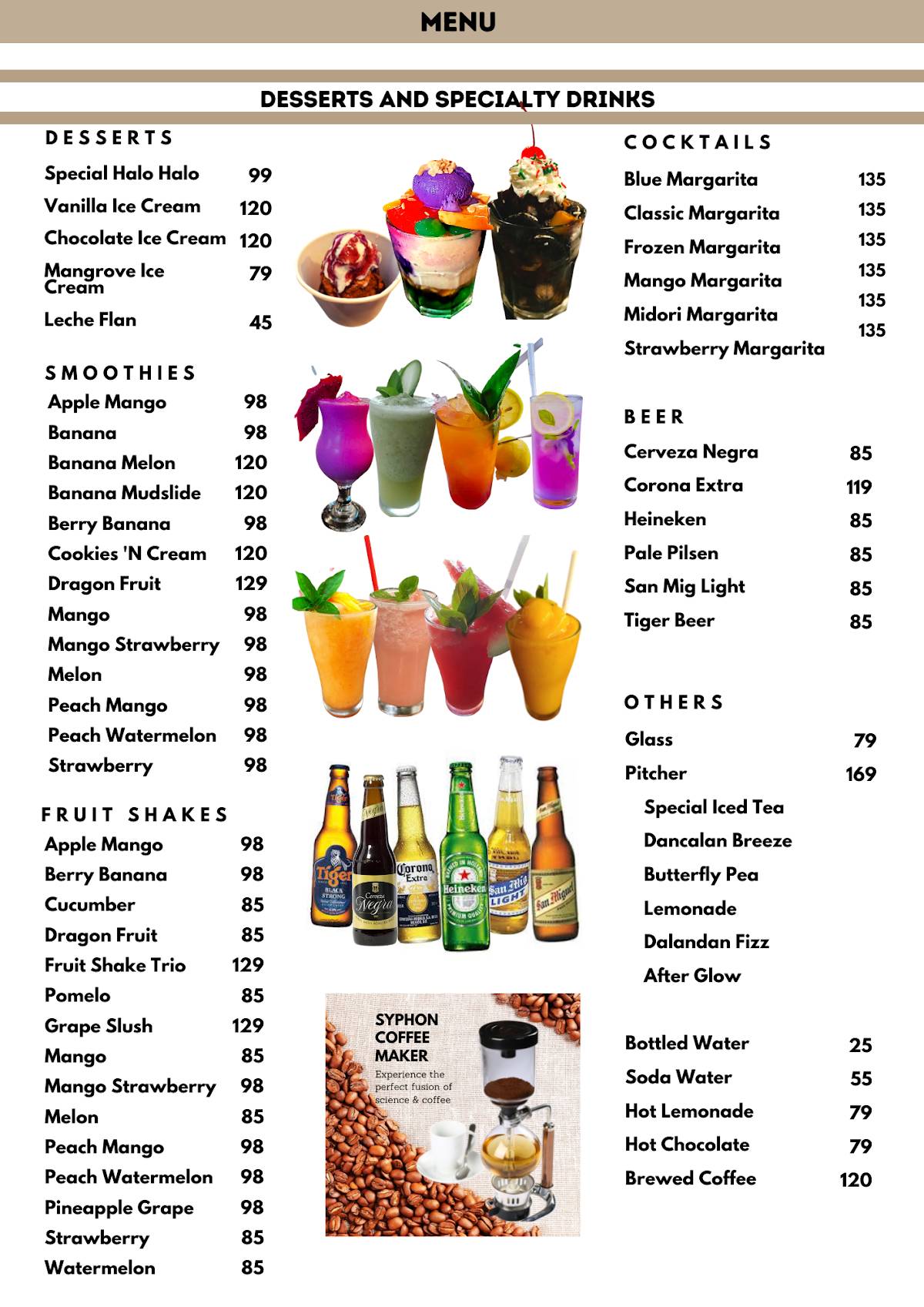 Menu at Mangrove Cafe, Gubat
