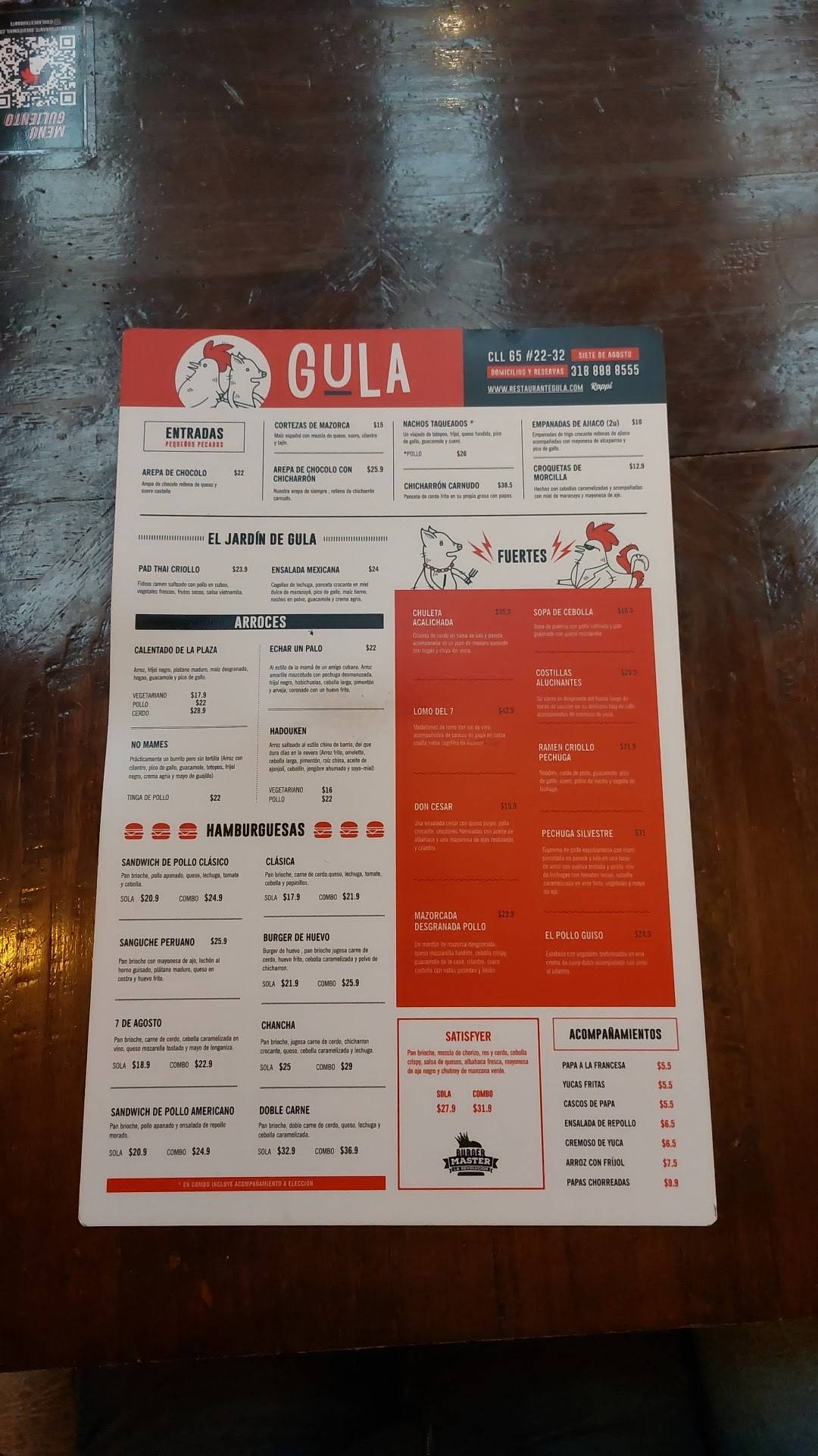 Carta del restaurante Gula, Bogotá, Cl. 65 #22-32