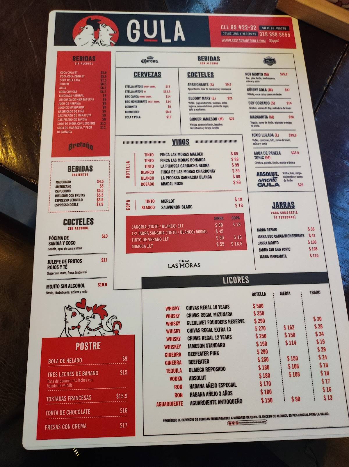 Carta del restaurante Gula, Bogotá, Cl. 65 #22-32
