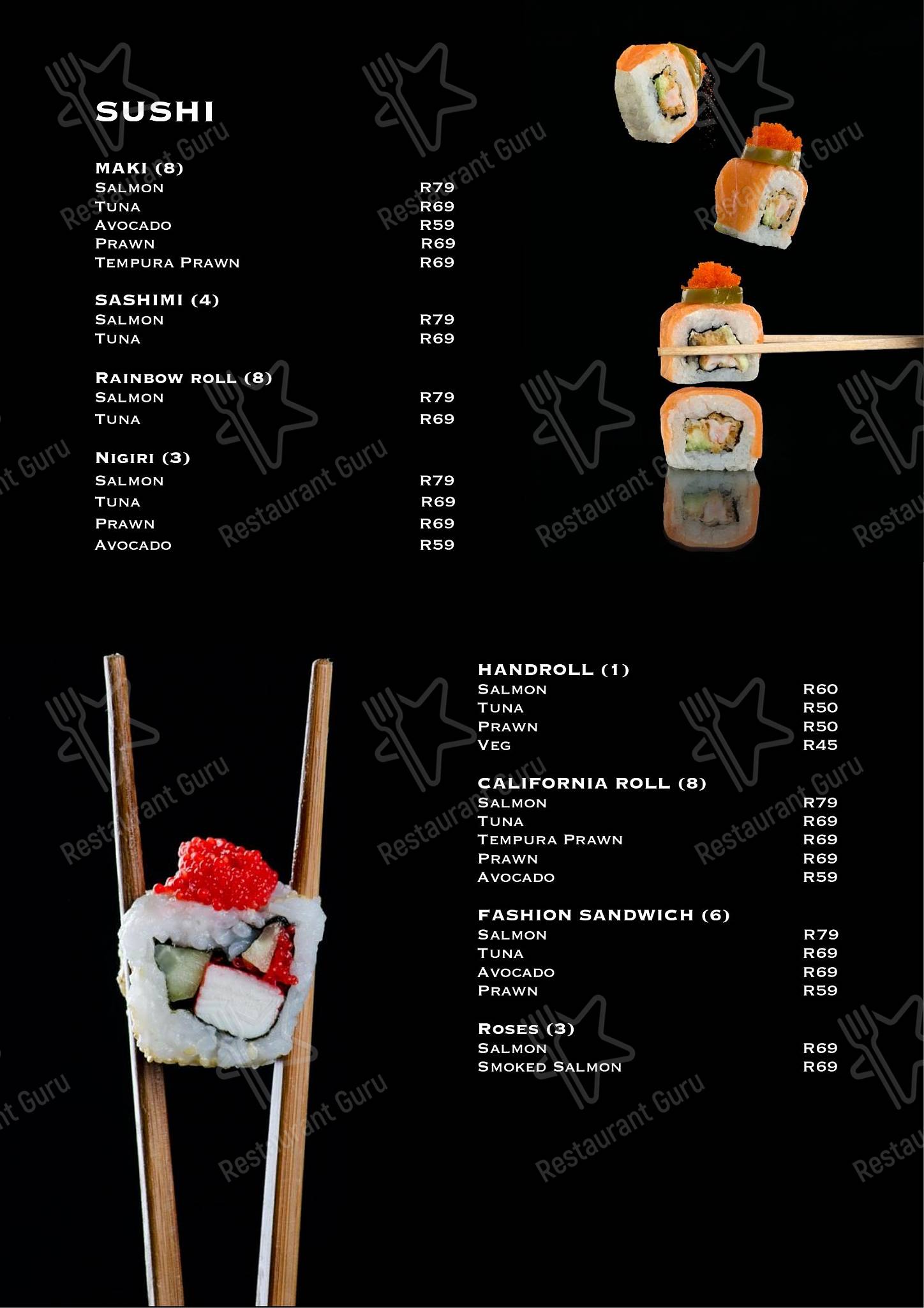 Menu at Gusto Lounge restaurant, Pretoria