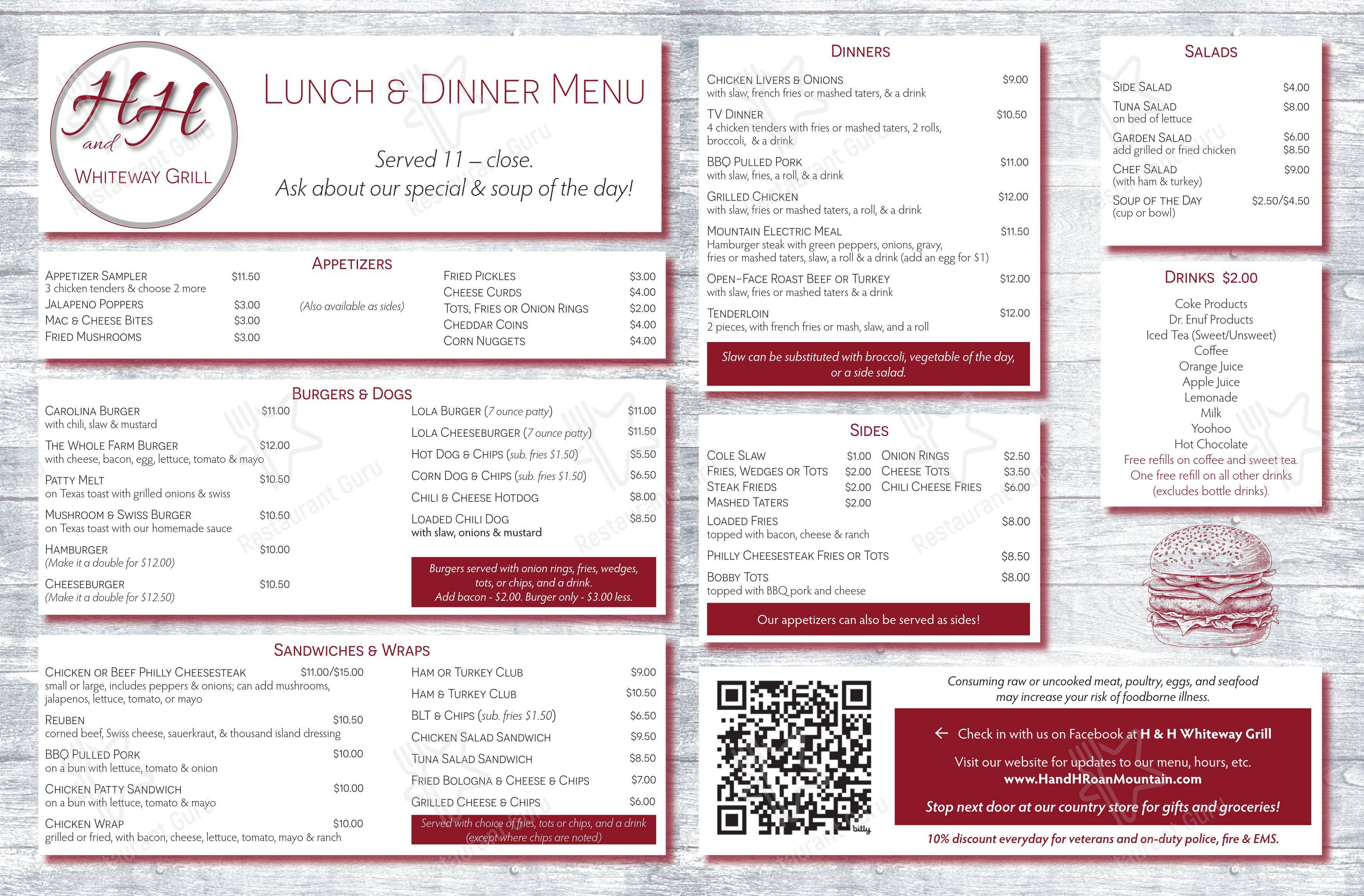 Menu at H & H Whiteway Grill restaurant, Roan Mountain