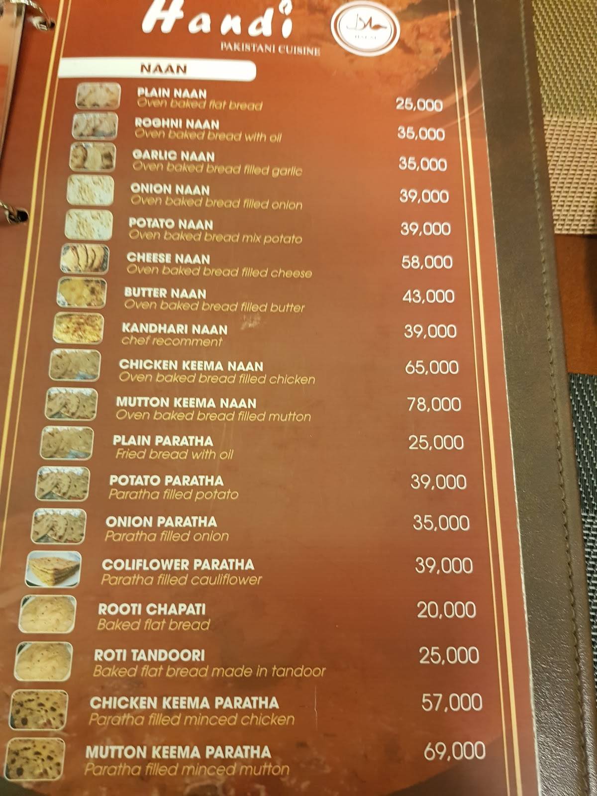Menu at HANDI RESTAURANT (PAKISTANI CUISINE), Hanoi
