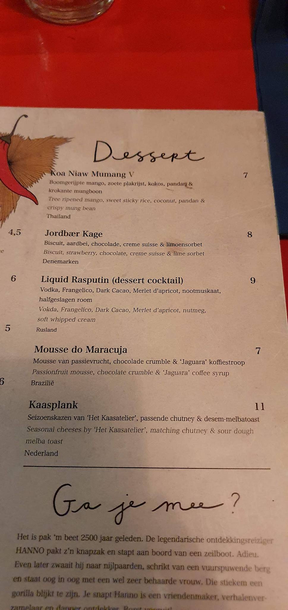 Menu at HANNO - Groots cafe, Delft