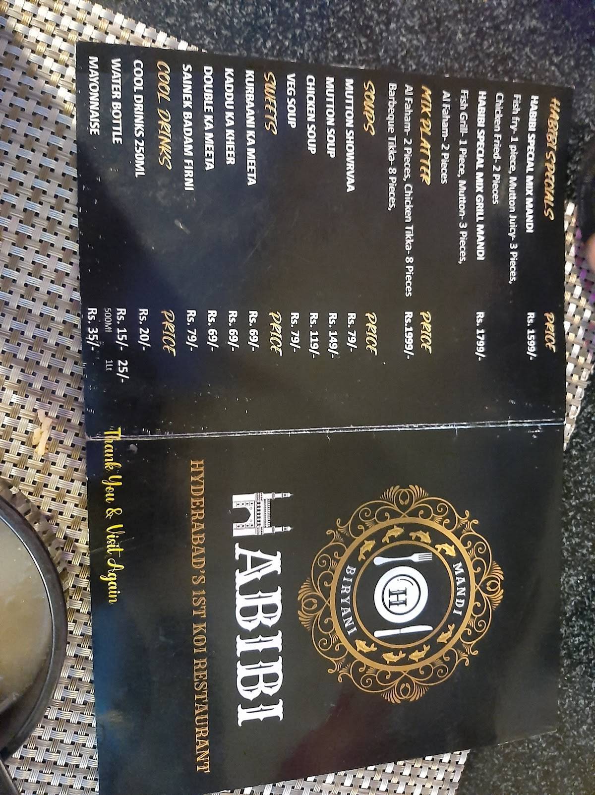 Menu at Habibi Mandi & Restaurant, Madhapur, Hyderabad