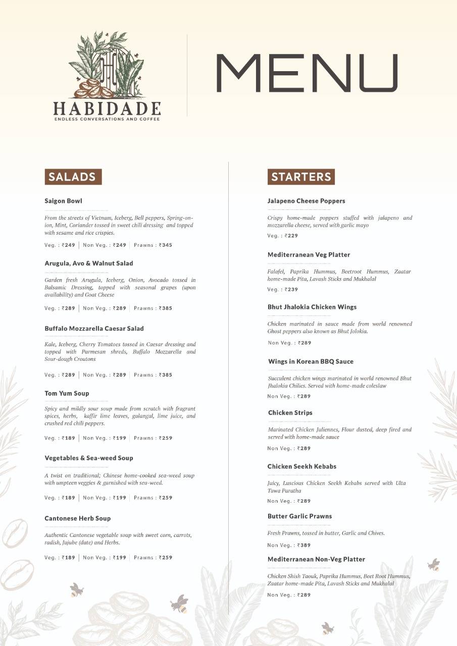 Menu at Habidade, Noida