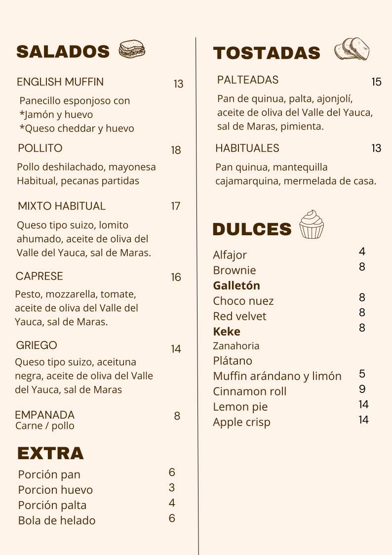 Carta de Habitual Café - Cafetería de especialidad, Pueblo Libre