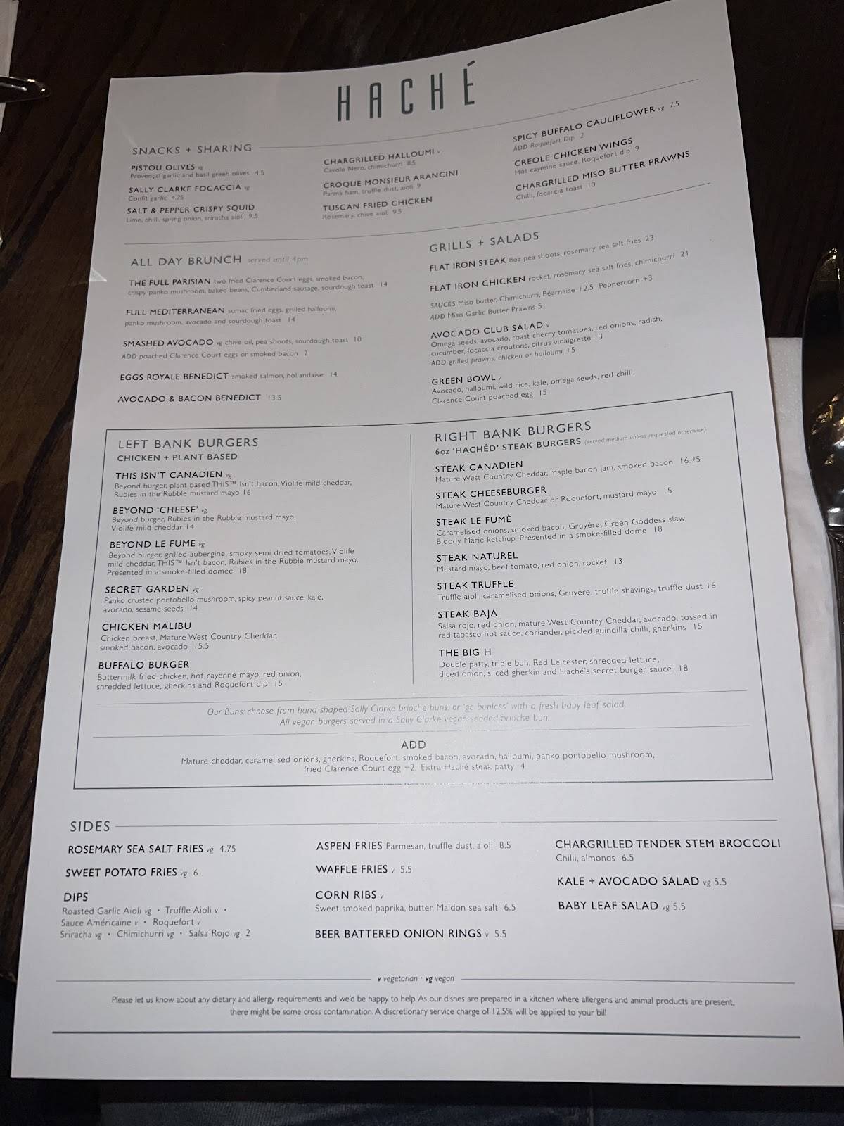 Menu at Haché Burgers Balham restaurant, London, 37 Bedford Hill