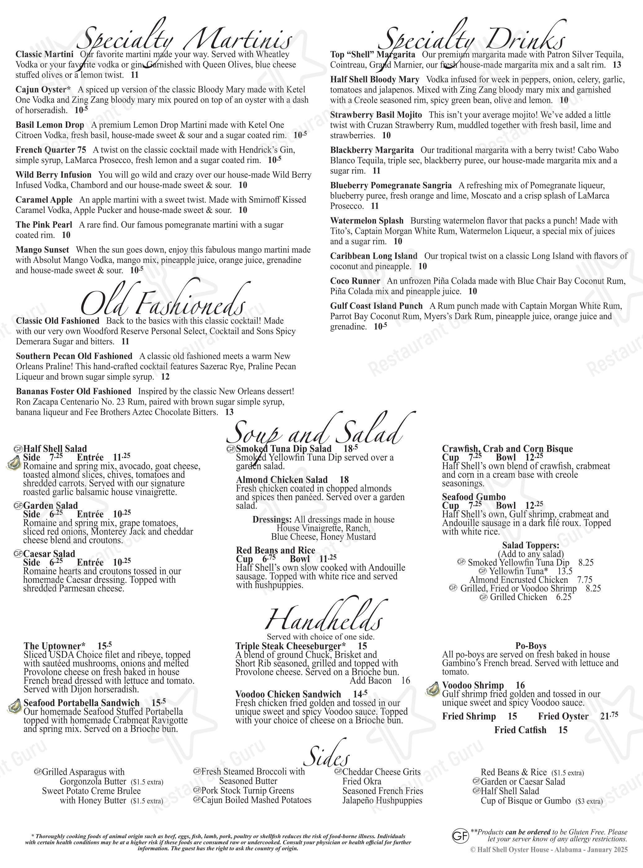 Menu at Half Shell Oyster House Trussville restaurant, Trussville