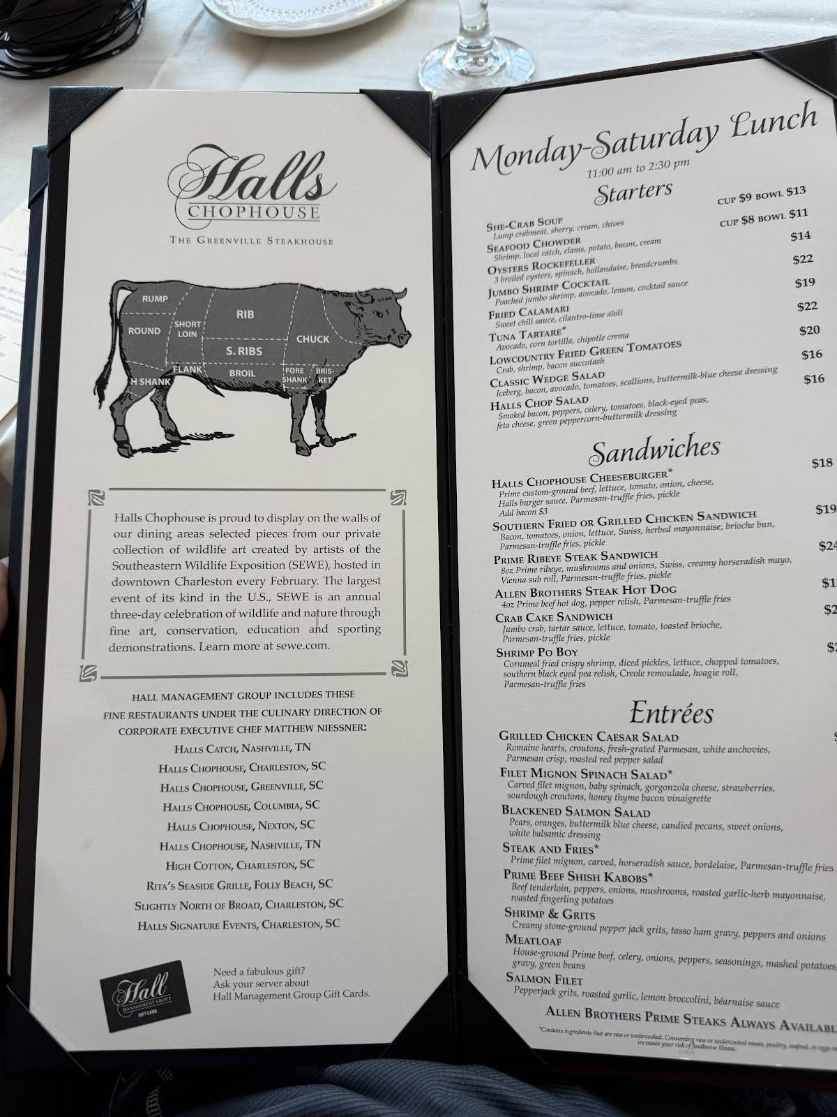 Menu at Halls Chophouse Greenville pub & bar, Greenville