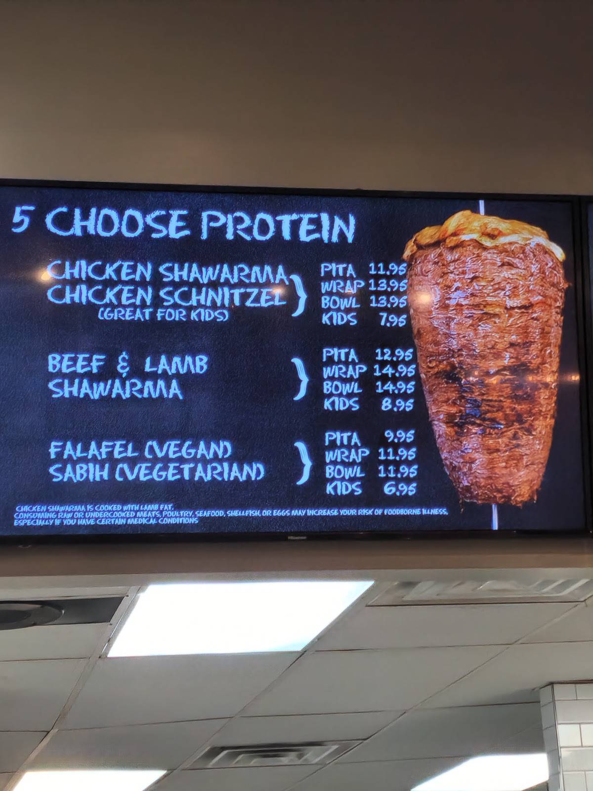 Menu at Mr. Shawarma restaurant, Norfolk